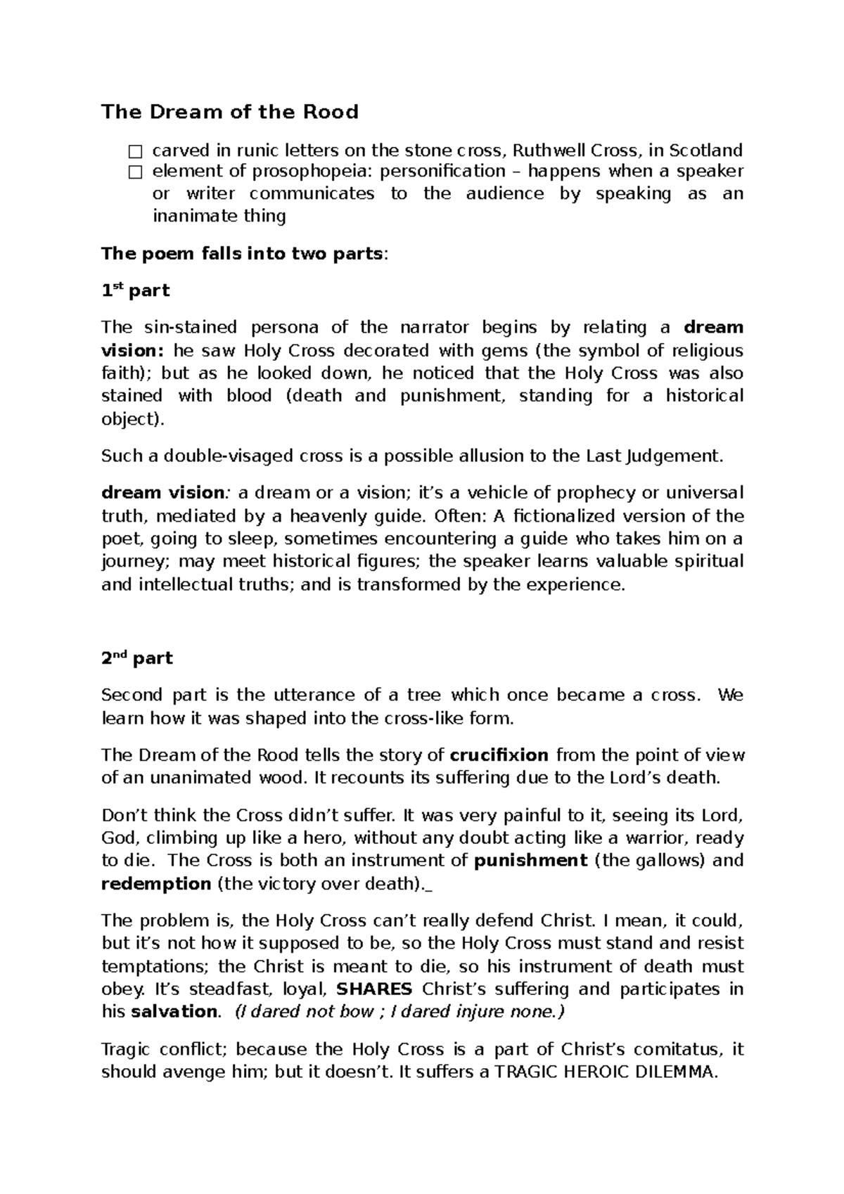 summary from 1BA - The Dream of the Rood carved in runic letters on the ...