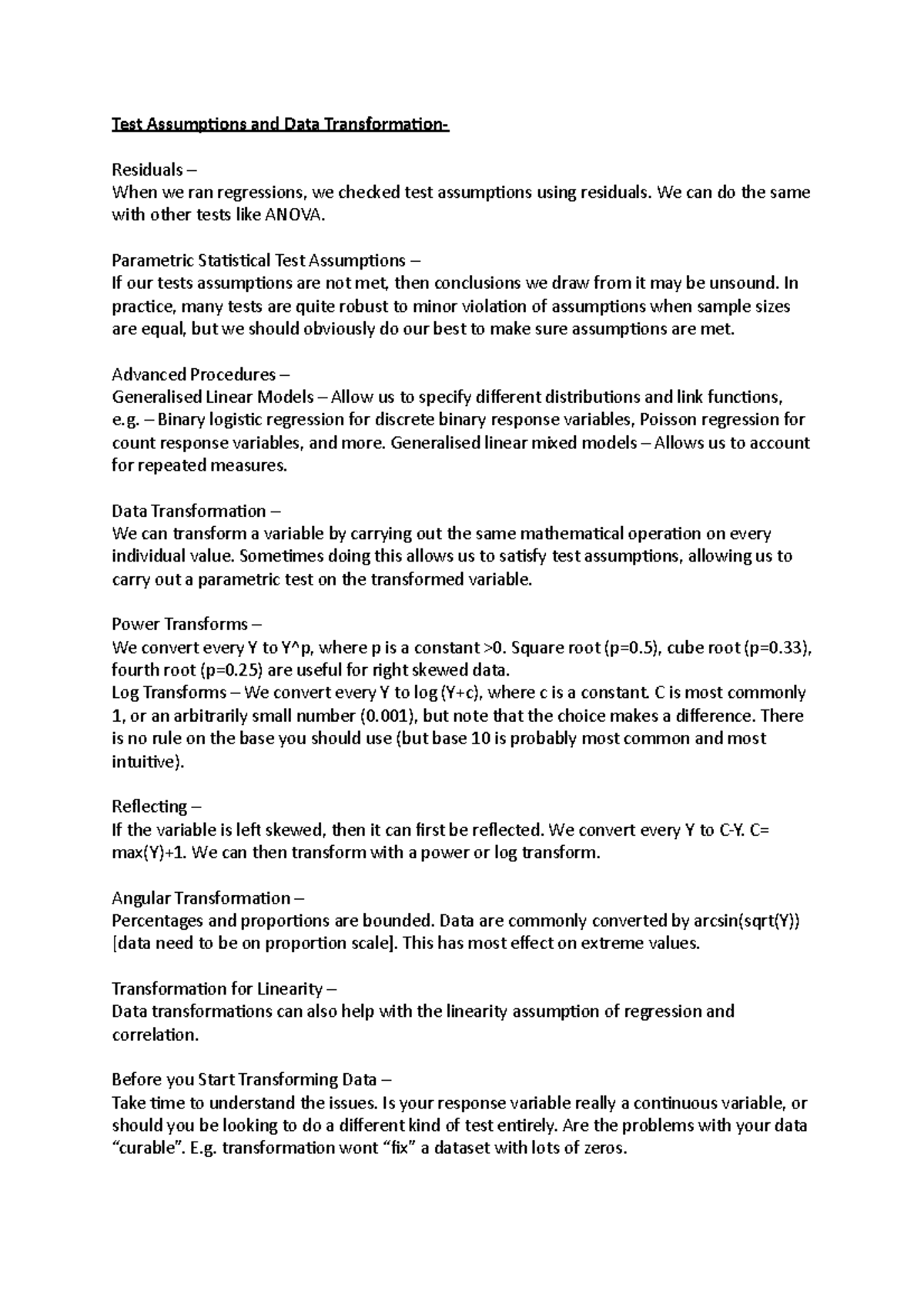 Test Assumptions and Data Transformation - Test Assumptions and Data ...