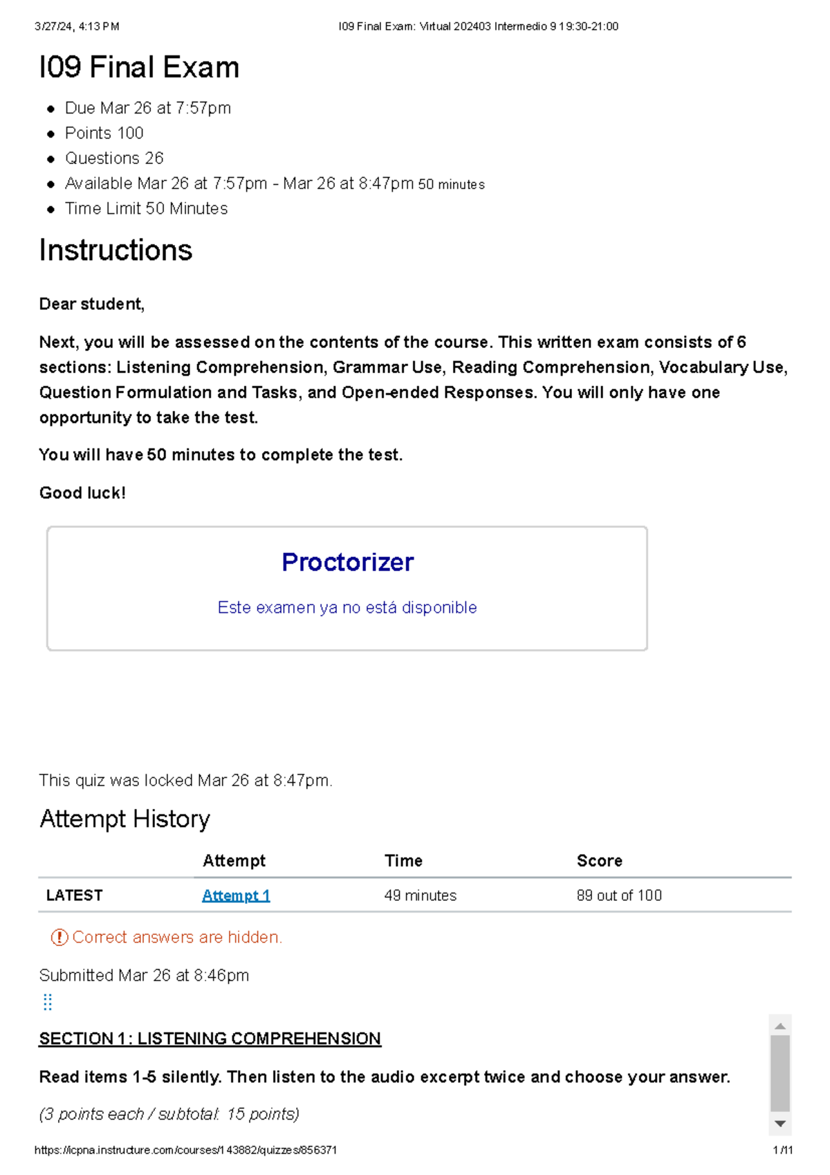 I09 Final Exam Virtual 202403 Intermedio 9 - I09 Final Exam Due Mar 26 ...