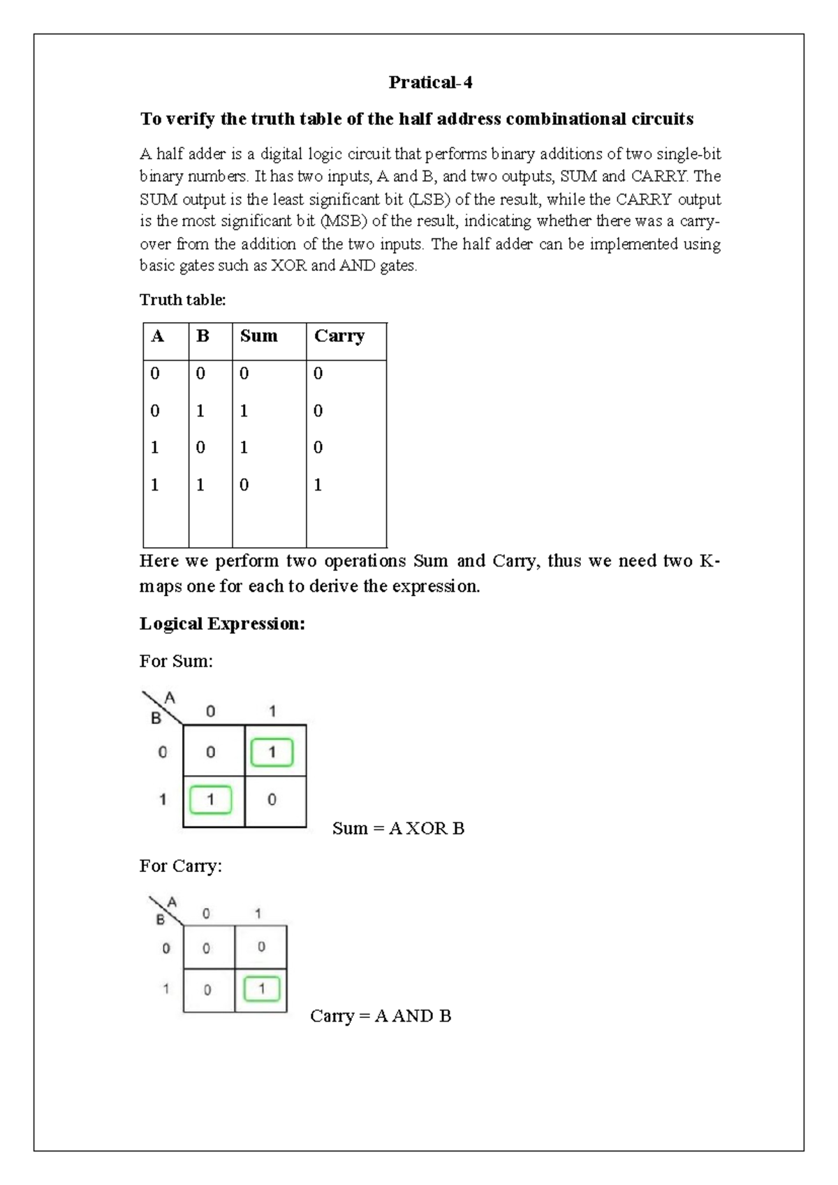 CSA - ......... - Pratical- To verify the truth table of the half ...