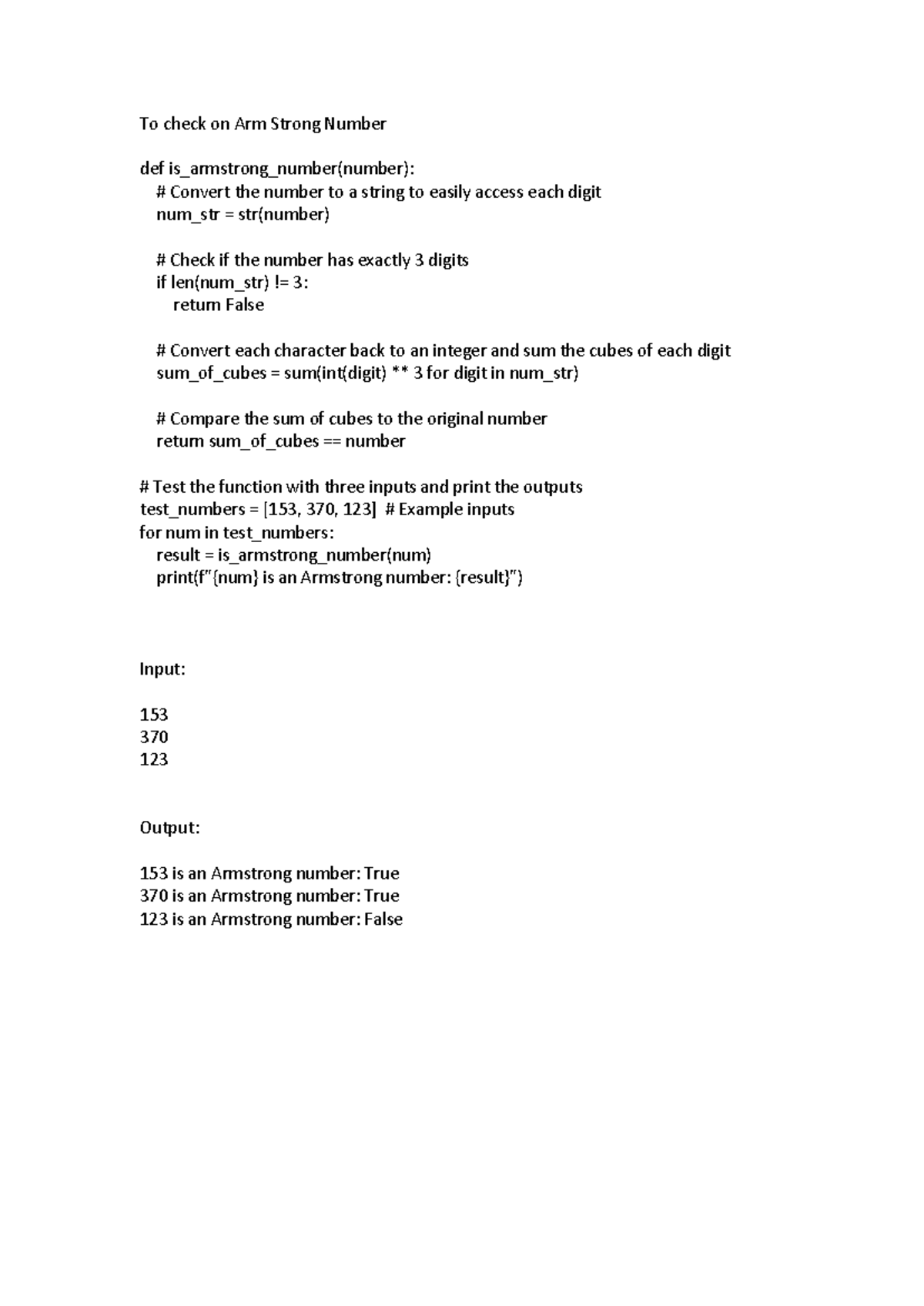 Practical answer - hello - To check on Arm Strong Number def is ...