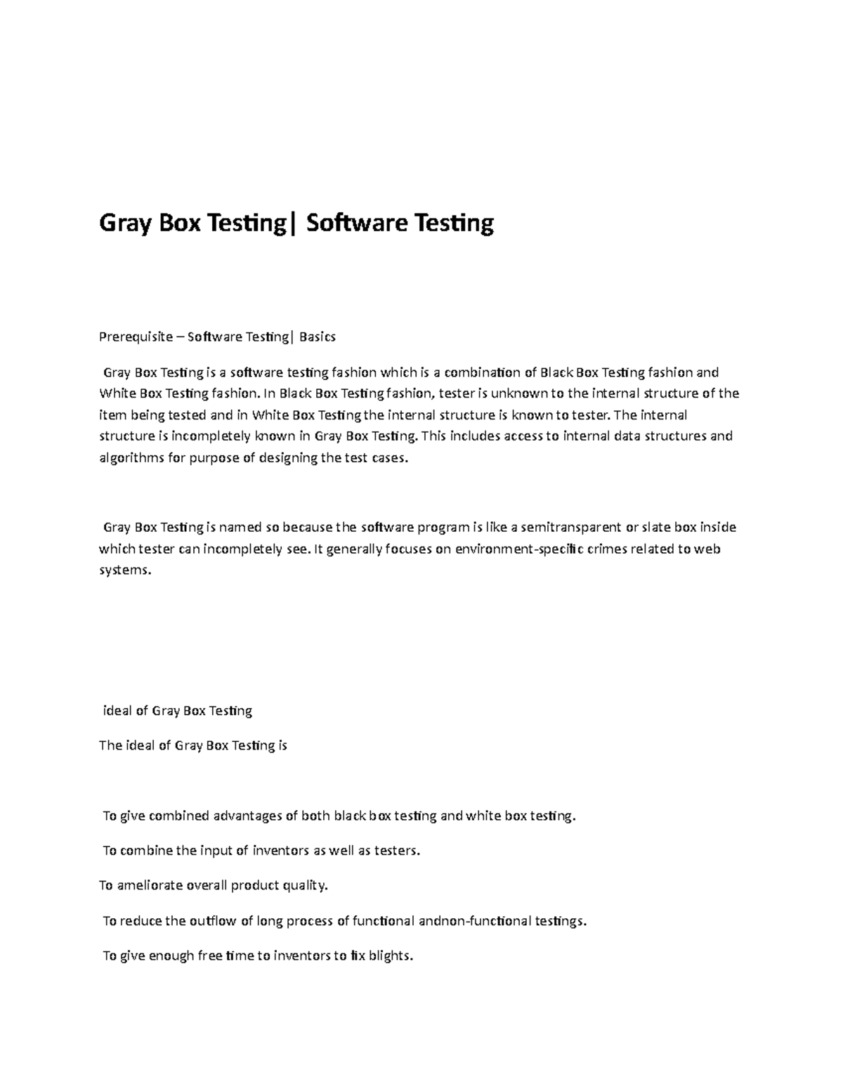 Gray Box Testingsoftware Testingdocx Gray Box Testing Software Testing Prerequisite