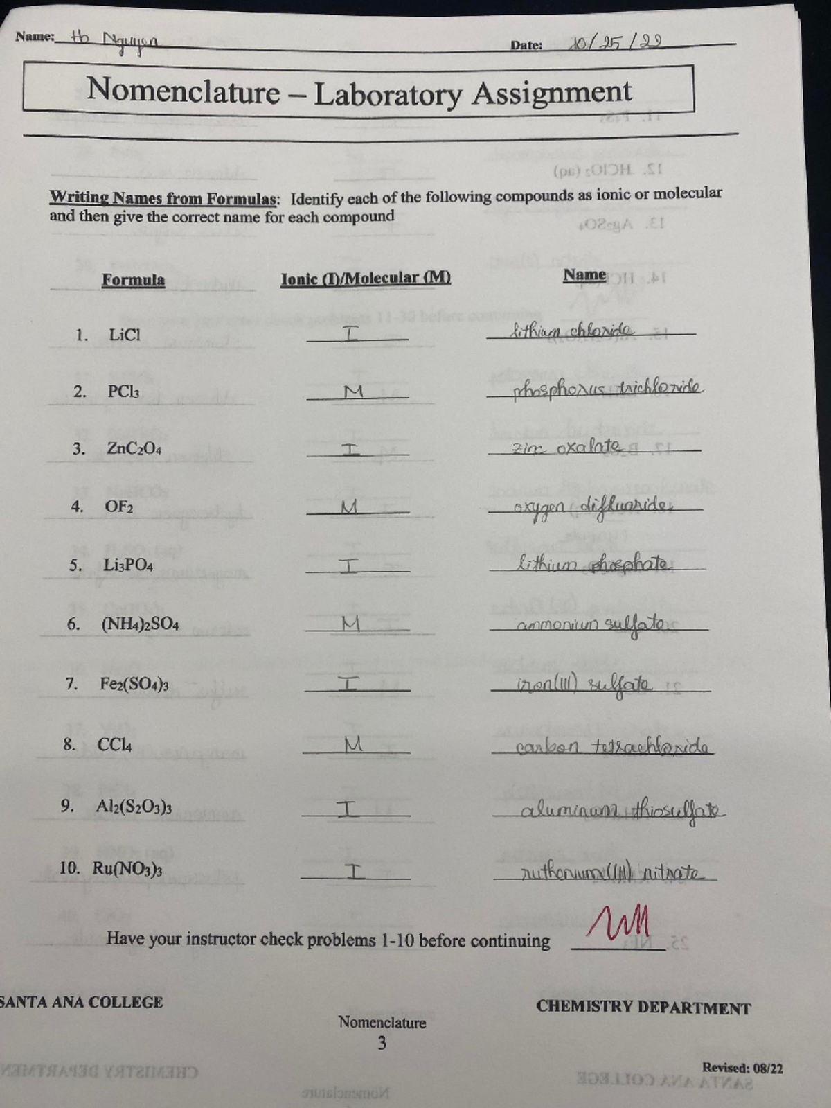 Nomenclature rev - Name: tb Nguyen Date: Nomenclature Laboratory ...