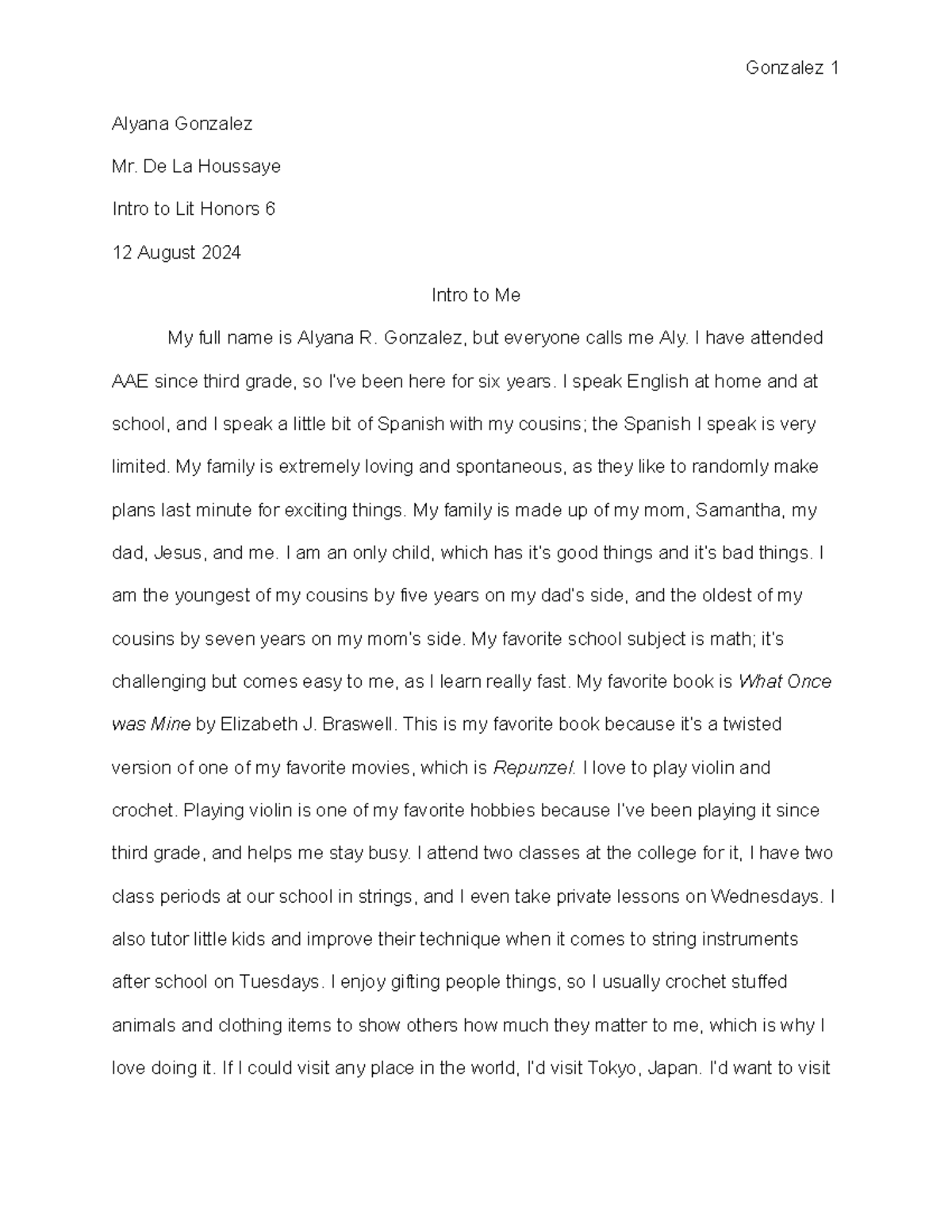Autobiography Blurb - rat - Gonzalez 1 Alyana Gonzalez Mr. De La ...