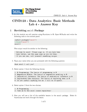 CIND123 Outline Winter 2020 - COURSE CODE: CIND 123 Data Analytics: Basic Methods COURSE OUTLINE ...
