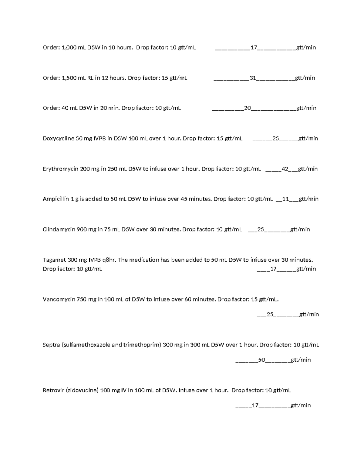 Med Lab 3 gtt min Practice Problems F 22 Answers - Order: 1,000 mL D5W ...