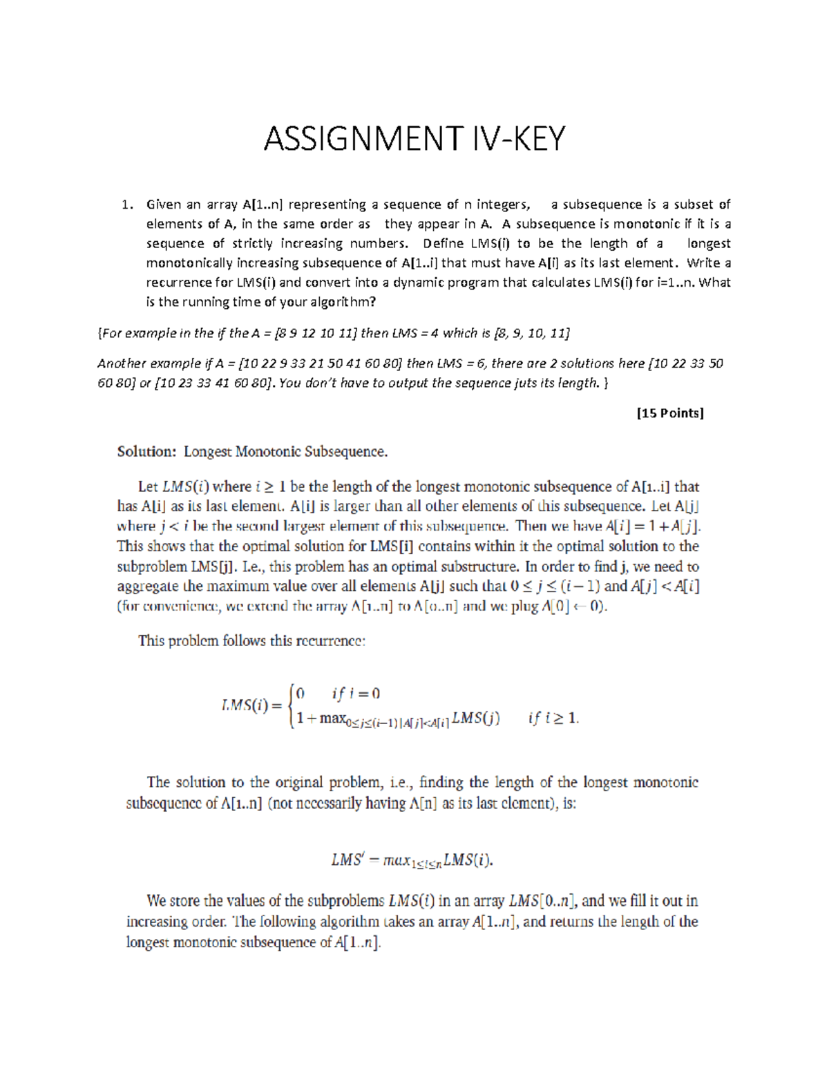 Assignment IV - KEY - ASSIGNMENT IV-KEY Given an array A[1 ...