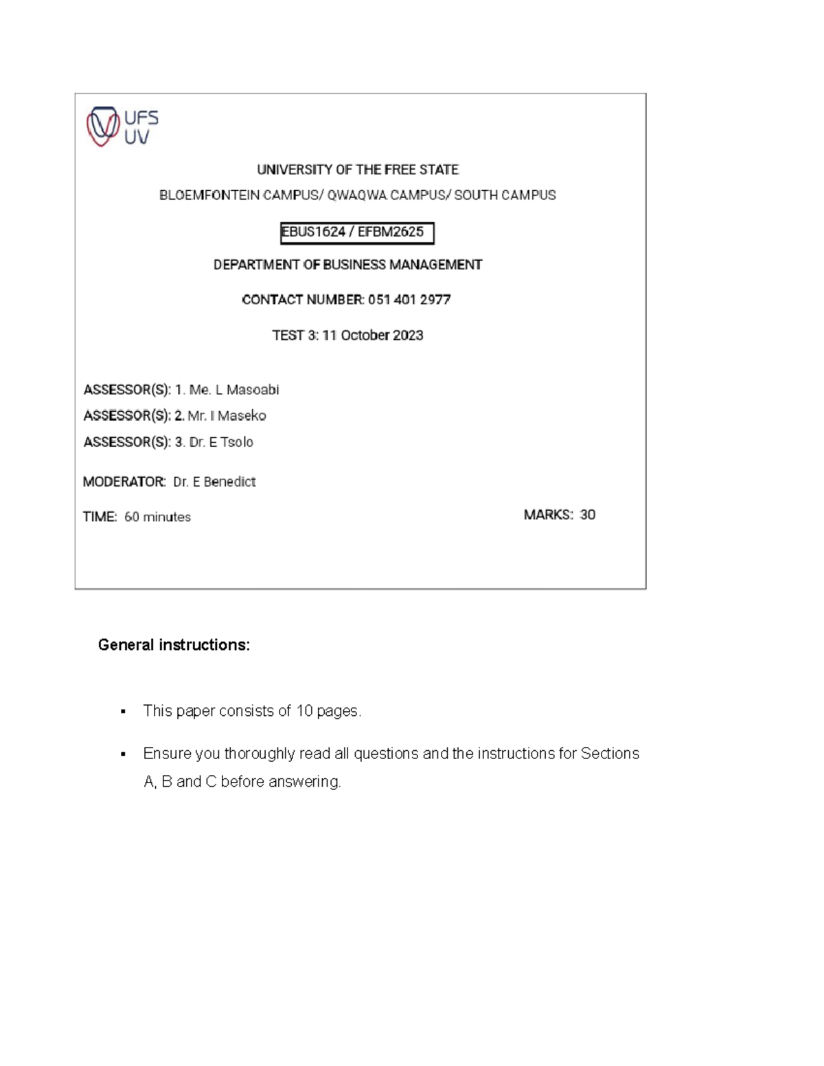 Ebus - Practical - General instructions: This paper consists of 10 ...