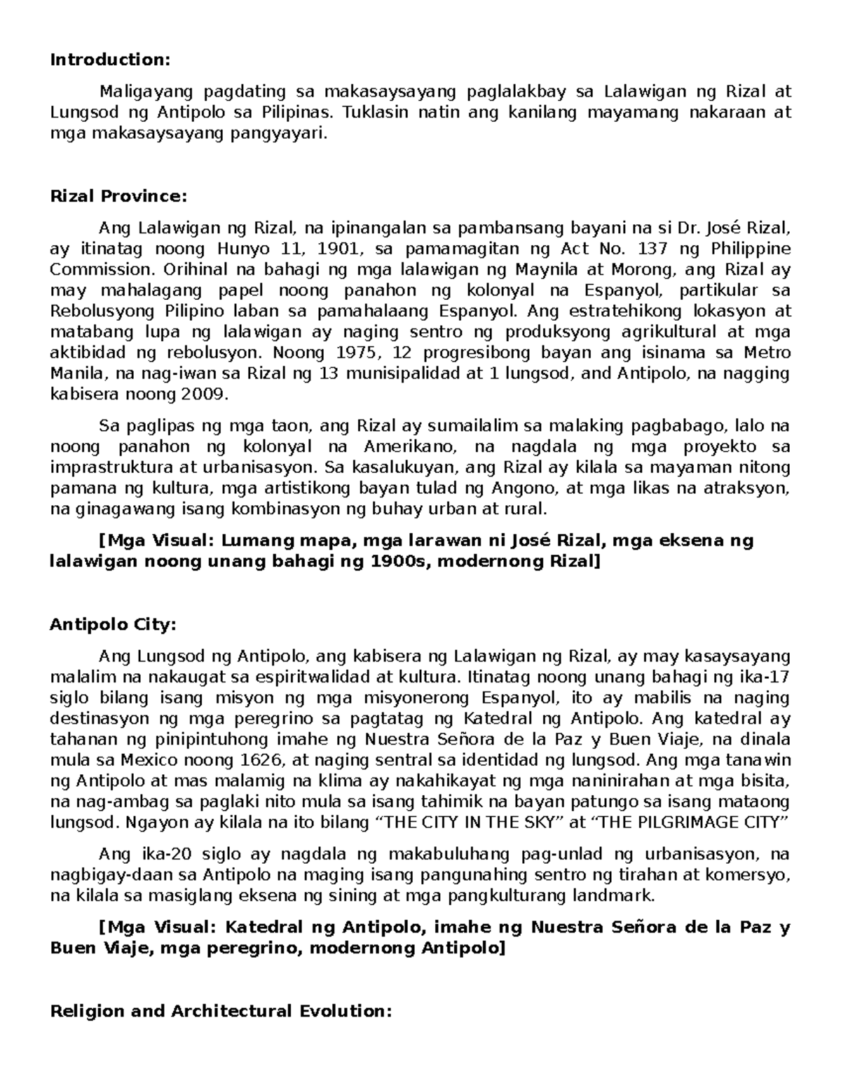 Reporting - History of Rizal Province and Antipolo City - Introduction ...