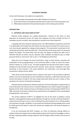 II. Lesson 1 Values Development NSTP - VALUES DEVELOPMENT Values are ...