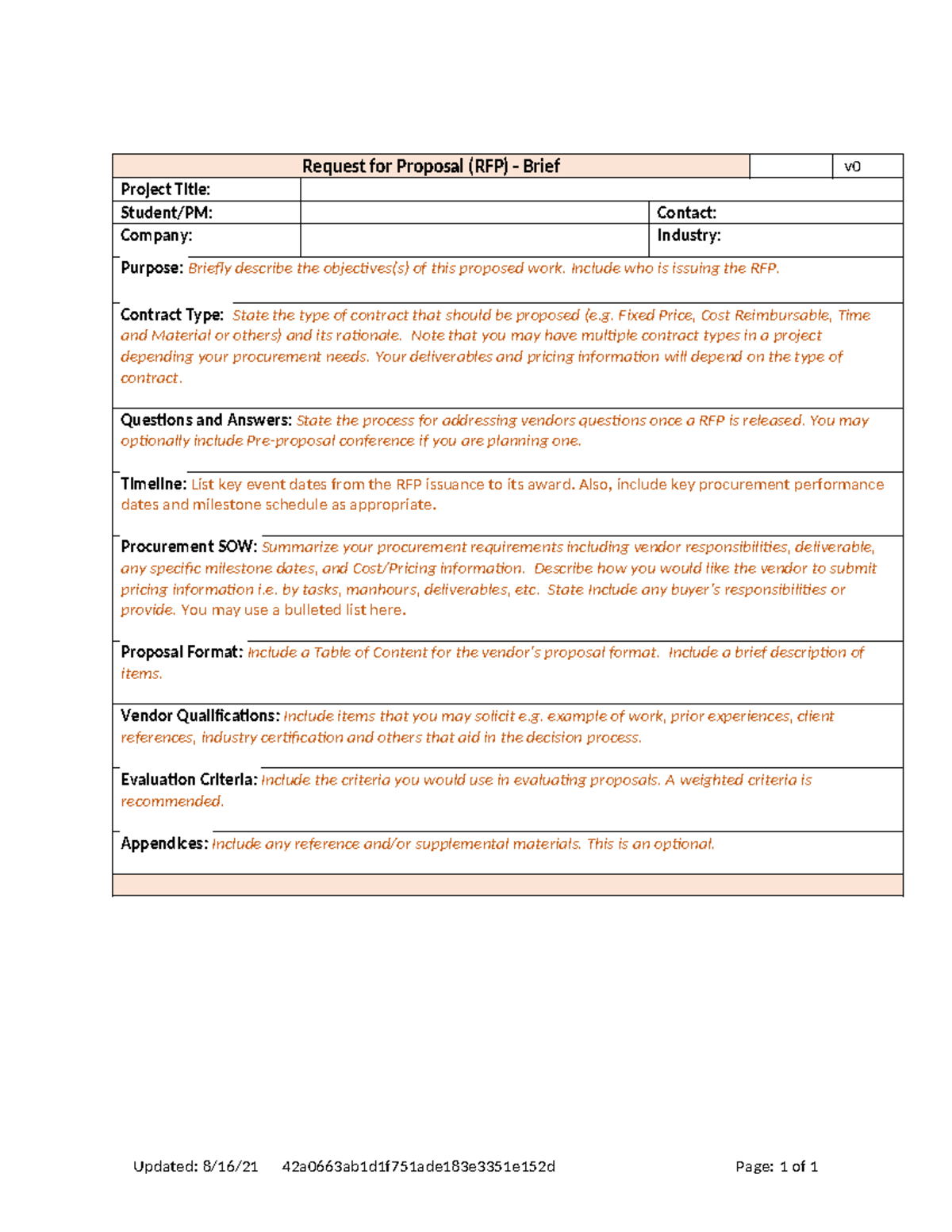 PMGT 699 RFP Brief 2021 v0 - Request for Proposal (RFP) - Brief v ...