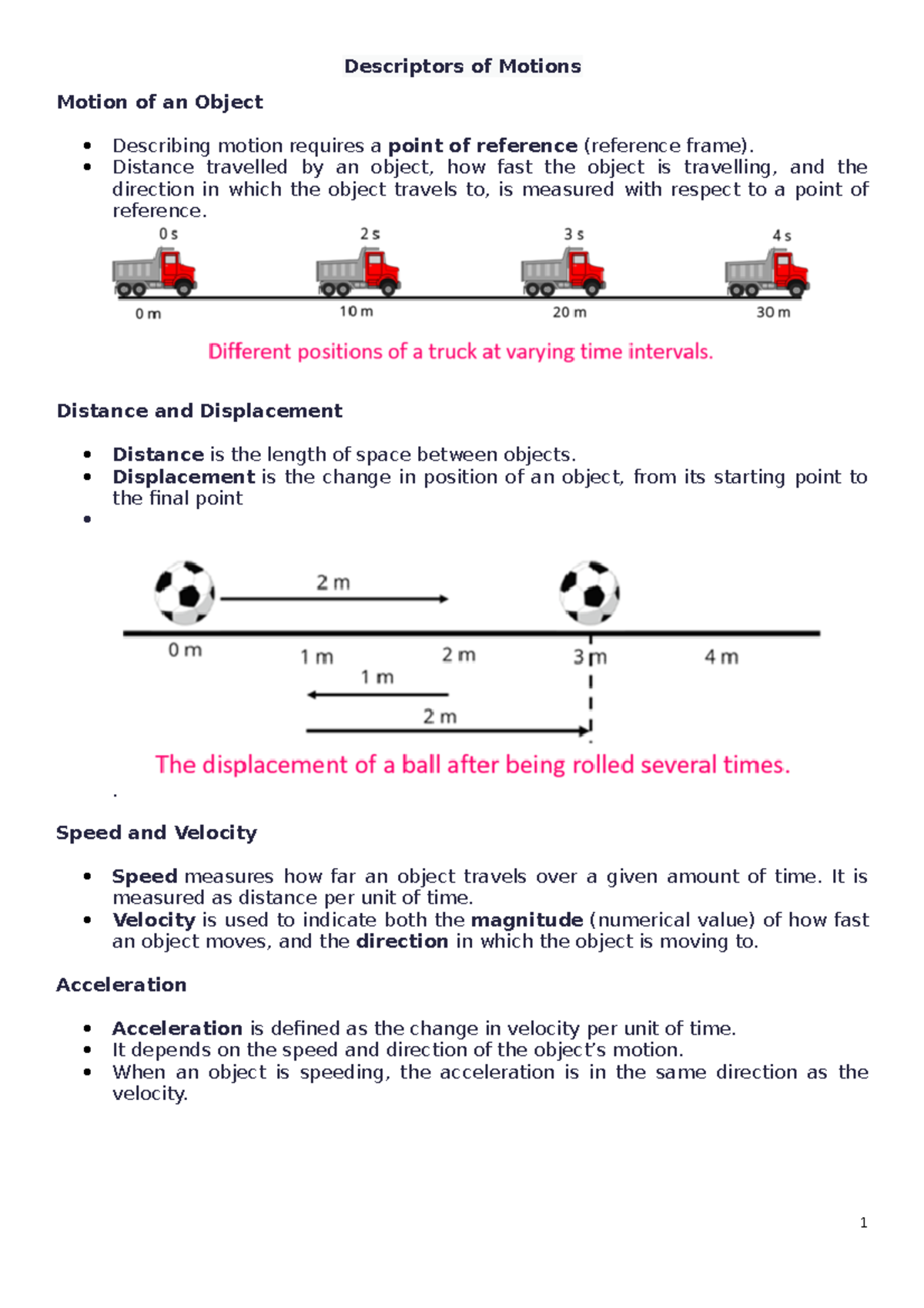 Descriptors of Motions - Descriptors of Motions Motion of an Object ...