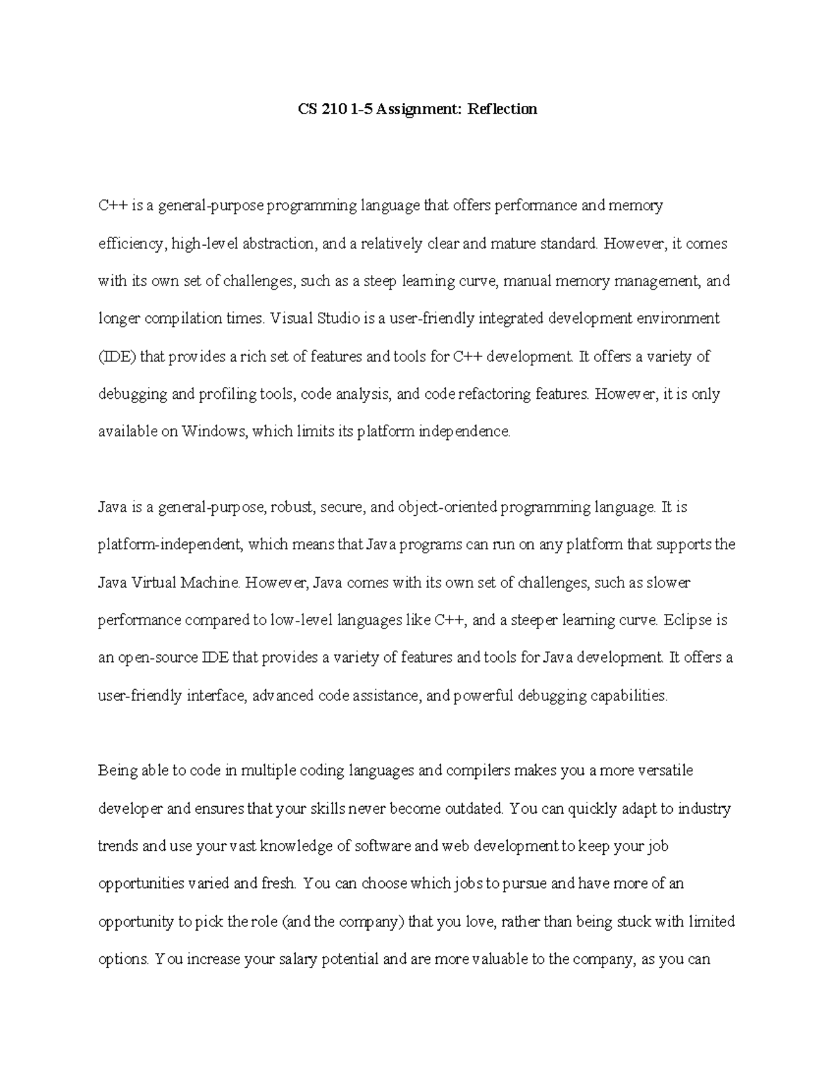 Cs 210 1 5 Assignment Reflection Cs 210 1 5 Assignment Reflection C Is A General Purpose