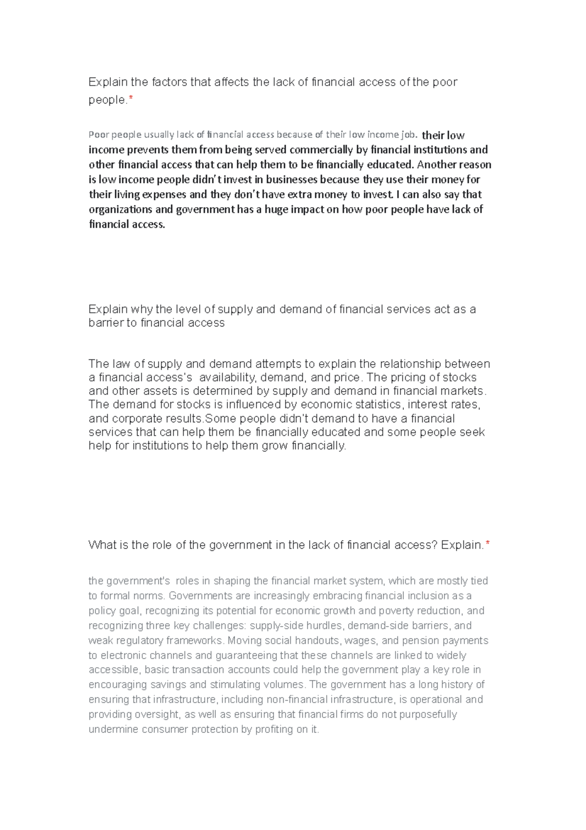Microfinance activity 2 - Explain the factors that affects the lack of ...