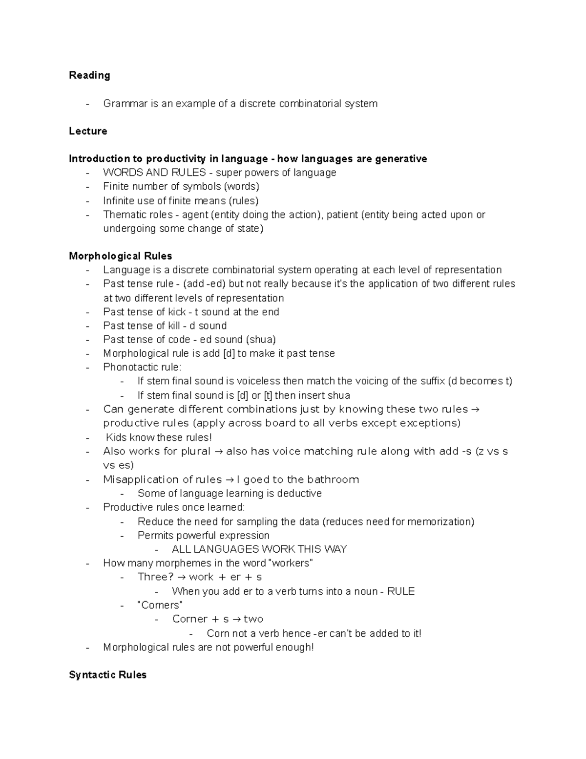 Lecture 3 - Words, Sentences and Syntax - Reading - Grammar is an example of a discrete - Studocu