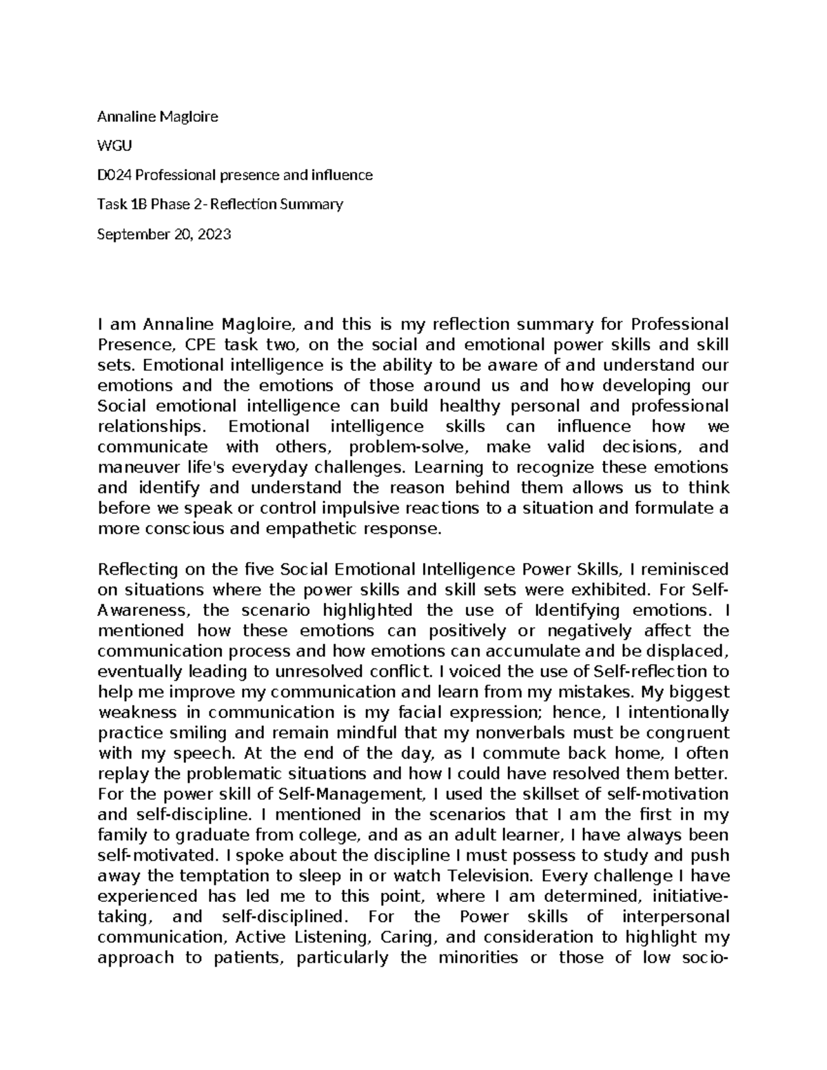 Goreact Phase 2 summary - Annaline Magloire WGU D024 Professional ...