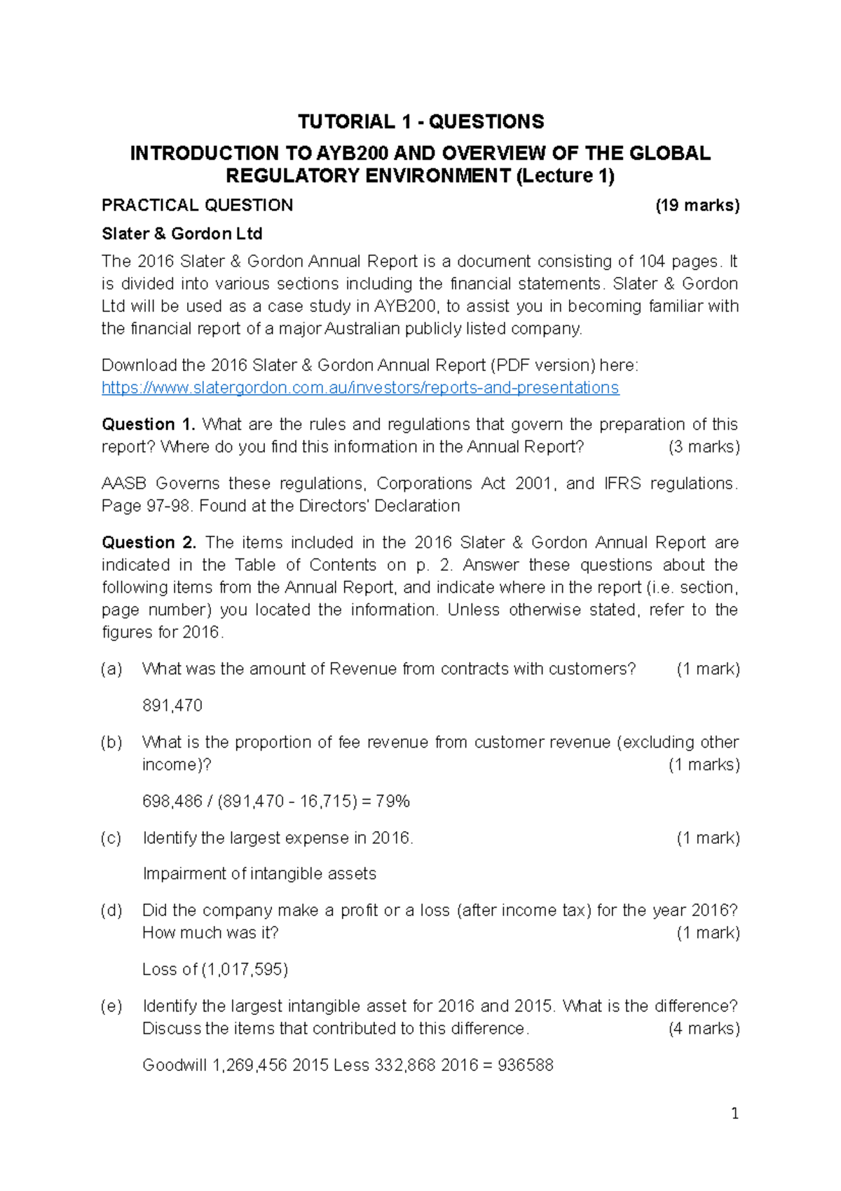 Ayb200 2019 2 L1 Tutorial Questions 1 Tutorial 1 Questions Introduction To Ayb200 And