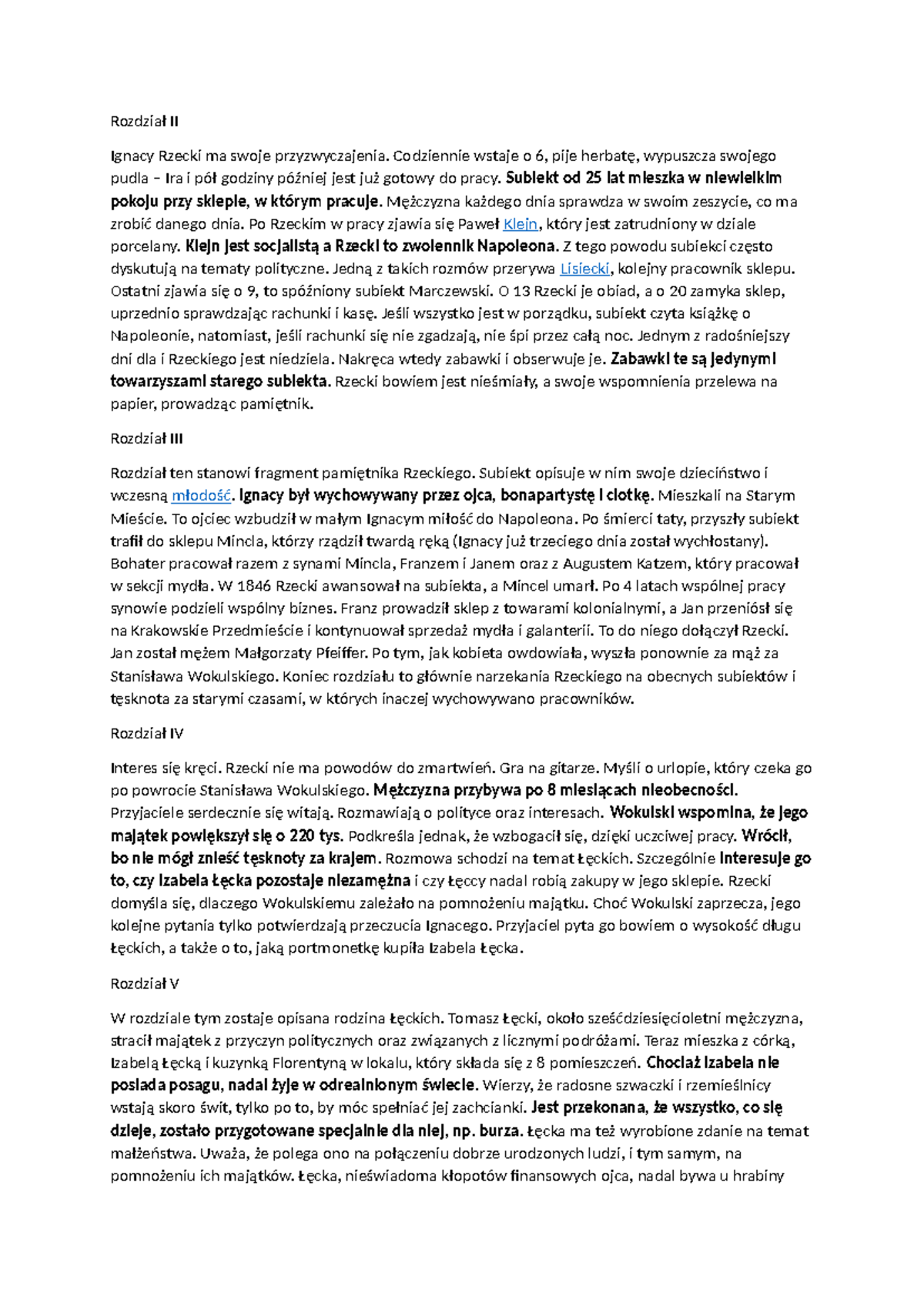 Lalka - Rozdział II Ignacy Rzecki ma swoje przyzwyczajenia. Codziennie ...