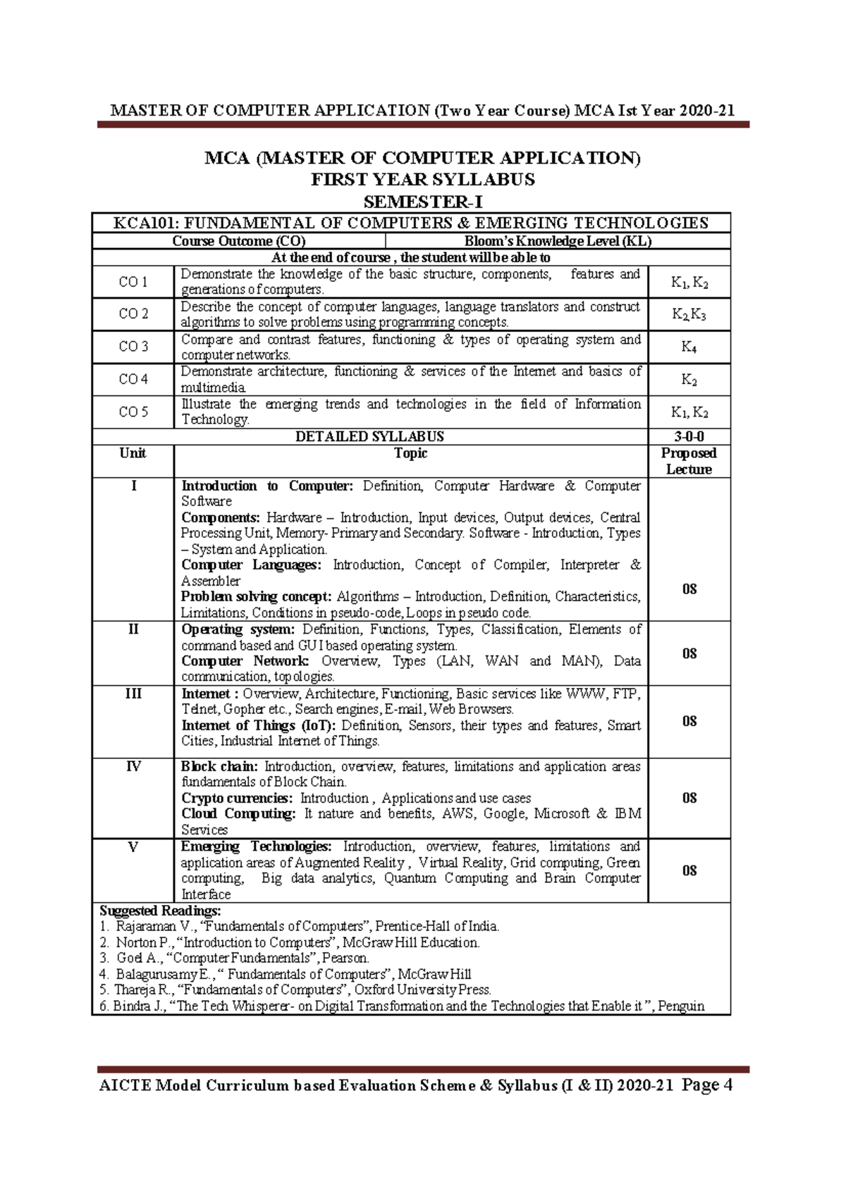 1sem syllabus - MCA (MASTER OF COMPUTER APPLICATION) FIRST YEAR ...