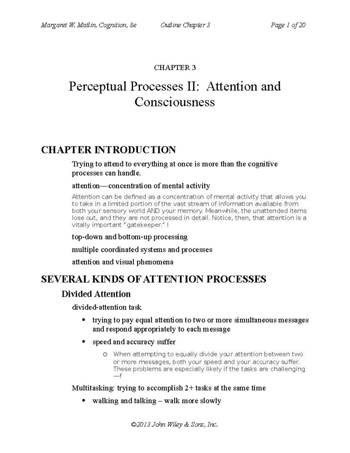 Cognition ch03 sg - Ch 3 notes - CHAPTER 3 Perceptual Processes II ...