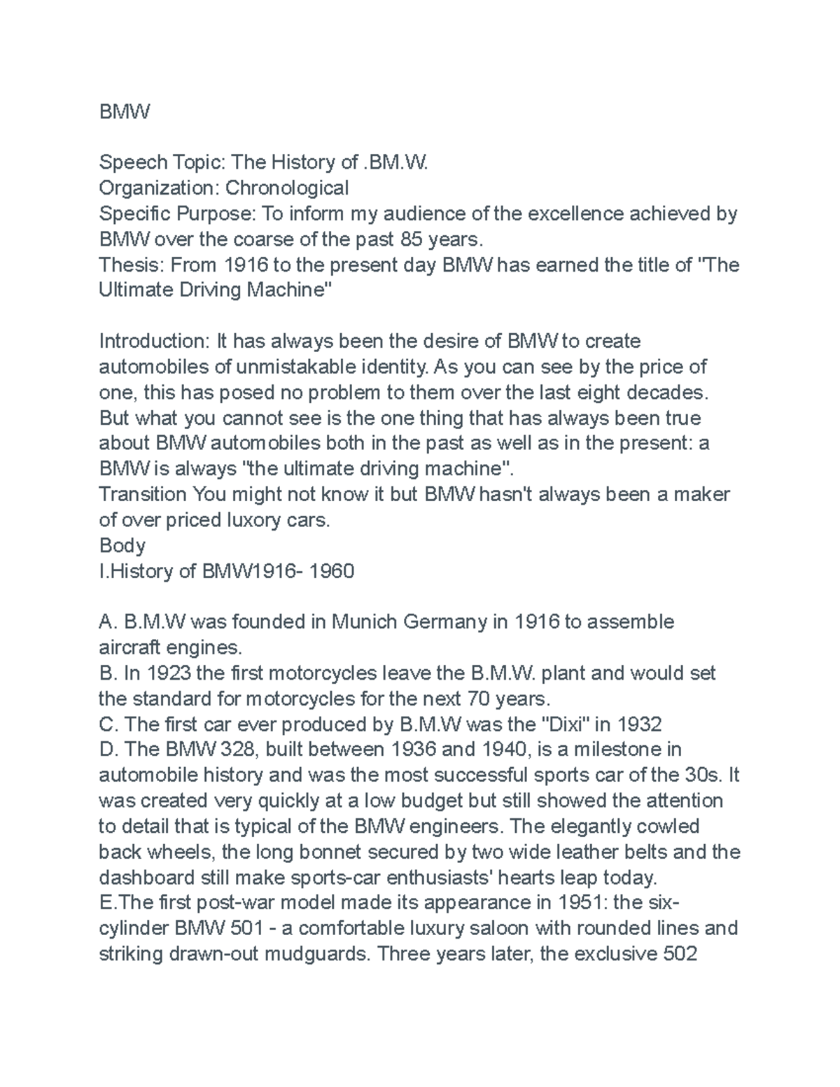 BMW - A grade material - BMW Speech Topic: The History of .BM ...