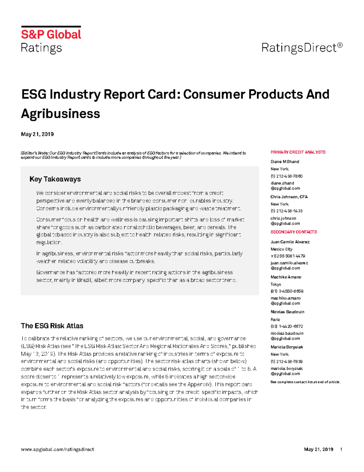 ESG Industry Report Card: Consumer Products And Agribusiness - We ...