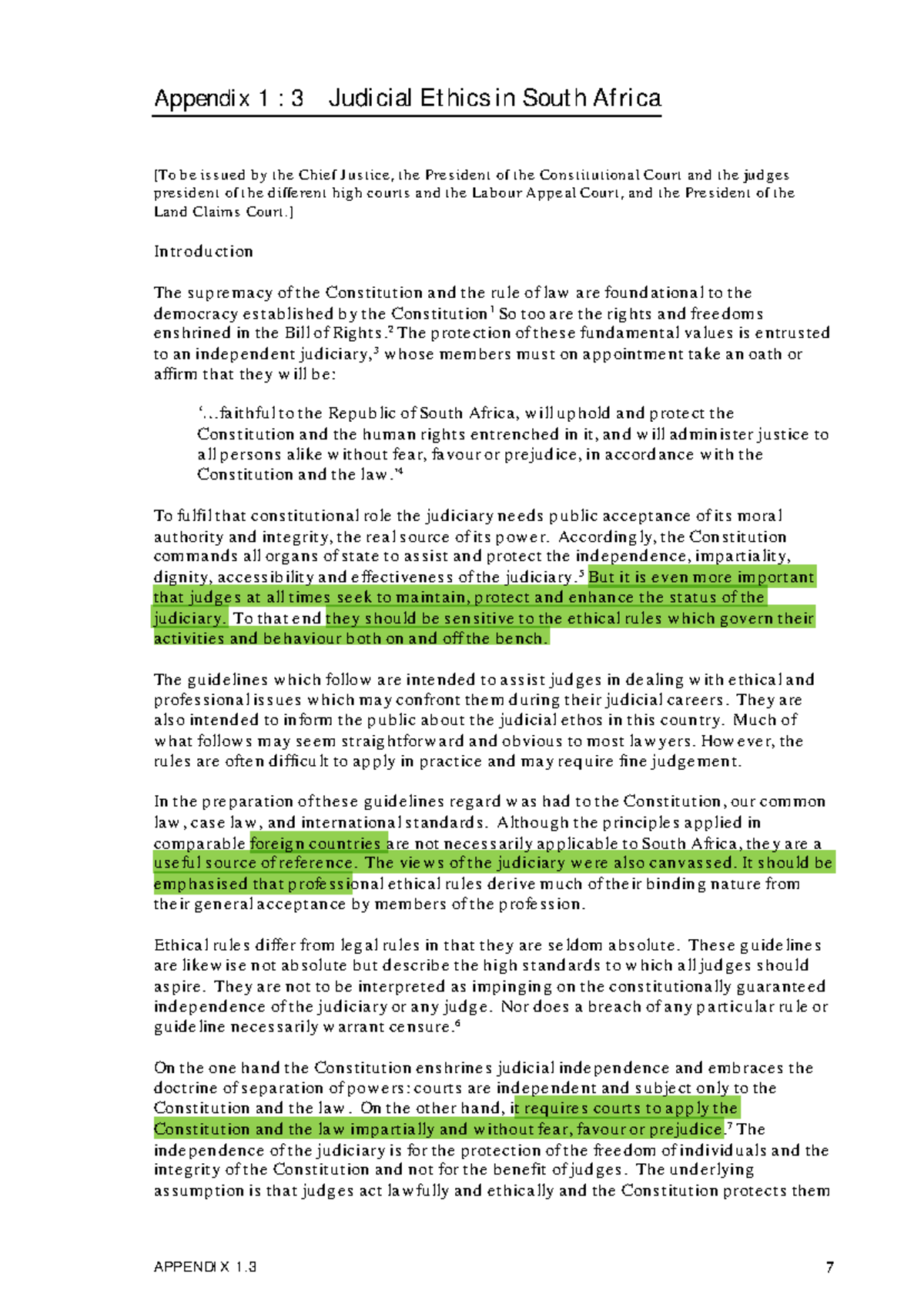 Judicial ethics SA Uct - APPENDIX 1 7 Appendix 1 : 3 Judicial Ethics in ...