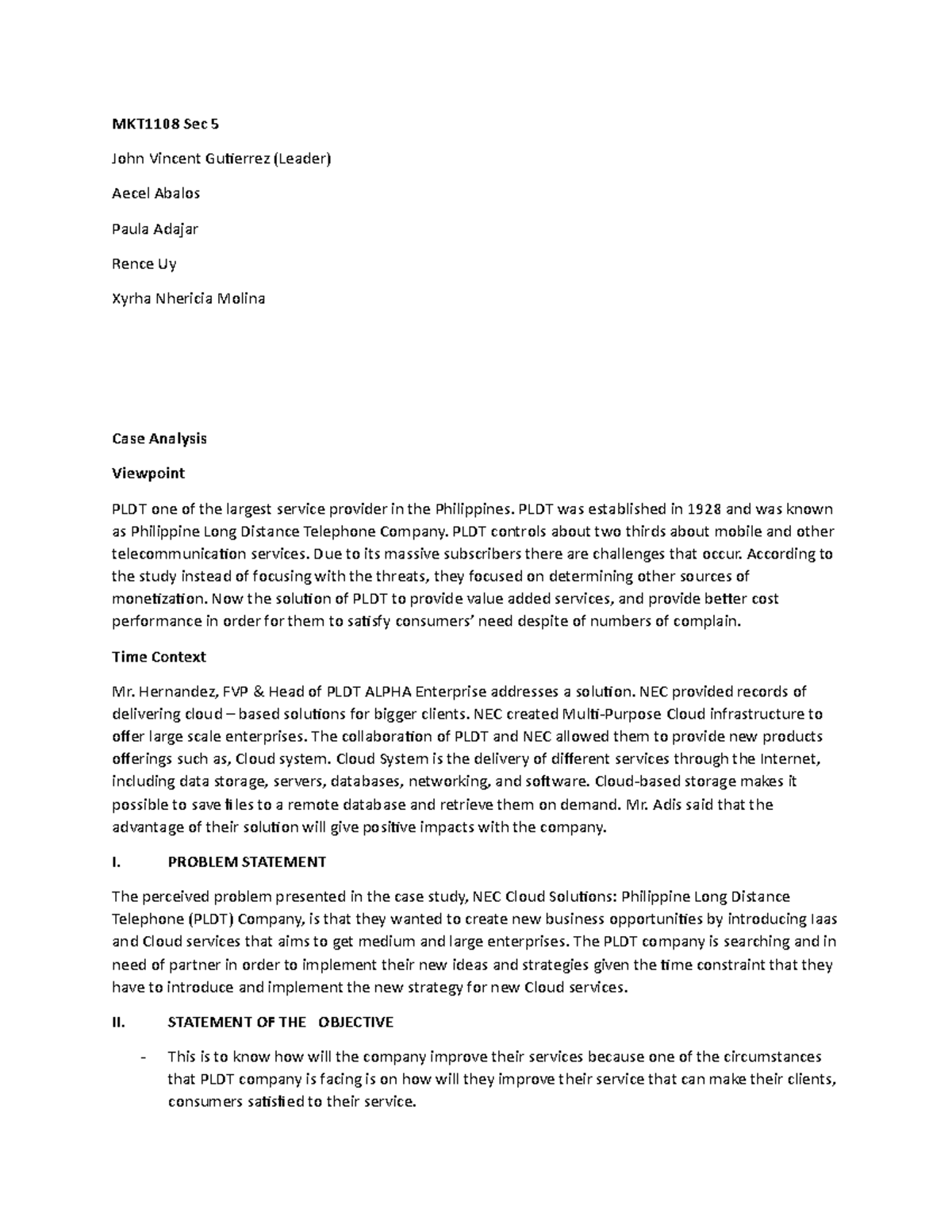 Case Analysis Sec 5 Revised Mkt1108 Sec 5 John Vincent Gutierrez