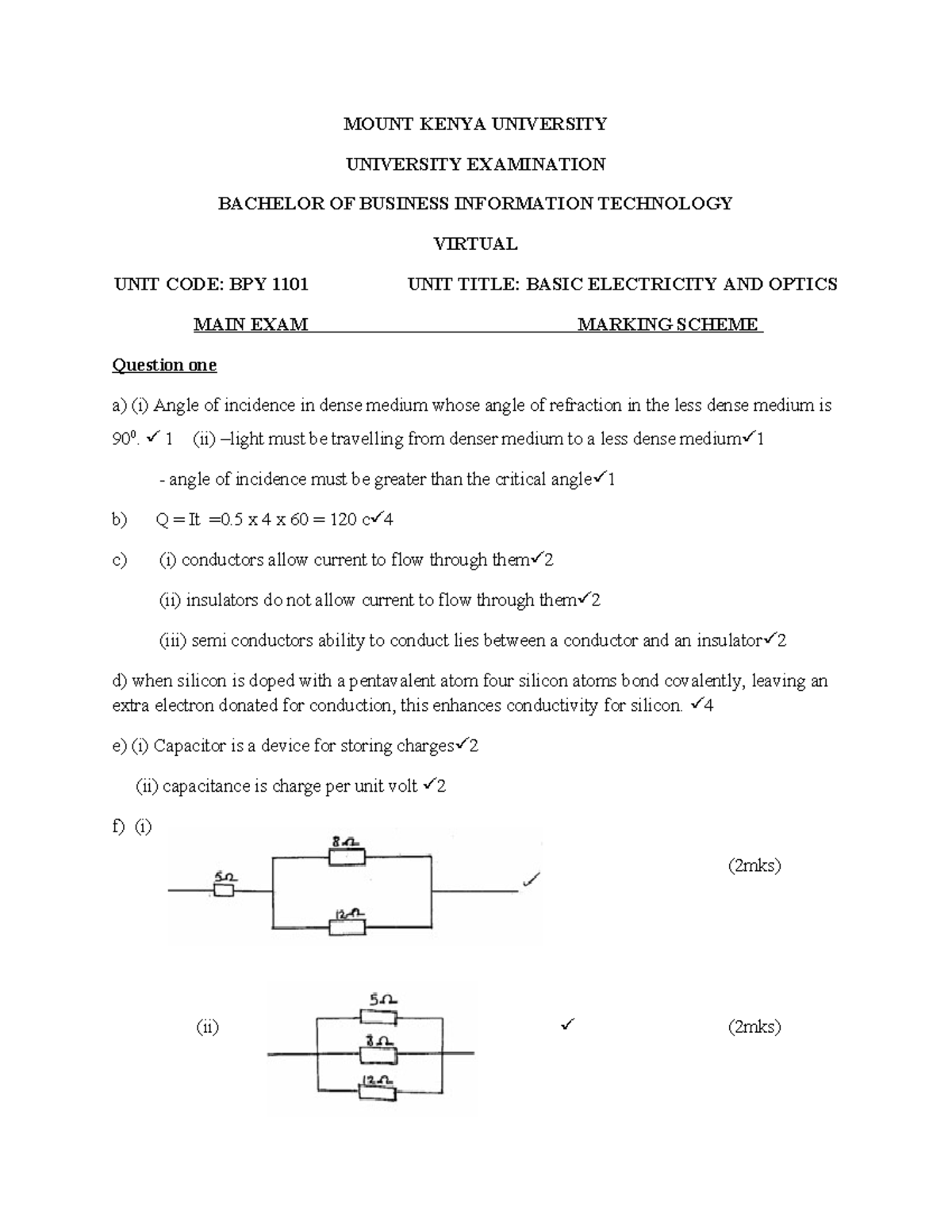 Bpy1101 virtual Marking Scheme 1101 - MOUNT KENYA UNIVERSITY UNIVERSITY ...