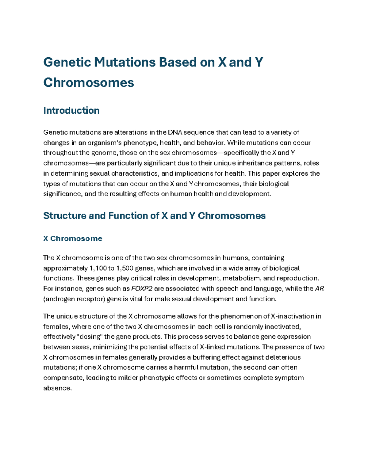 Bio 445 paper 2 - Genetic Mutations Based on X and Y Chromosomes ...