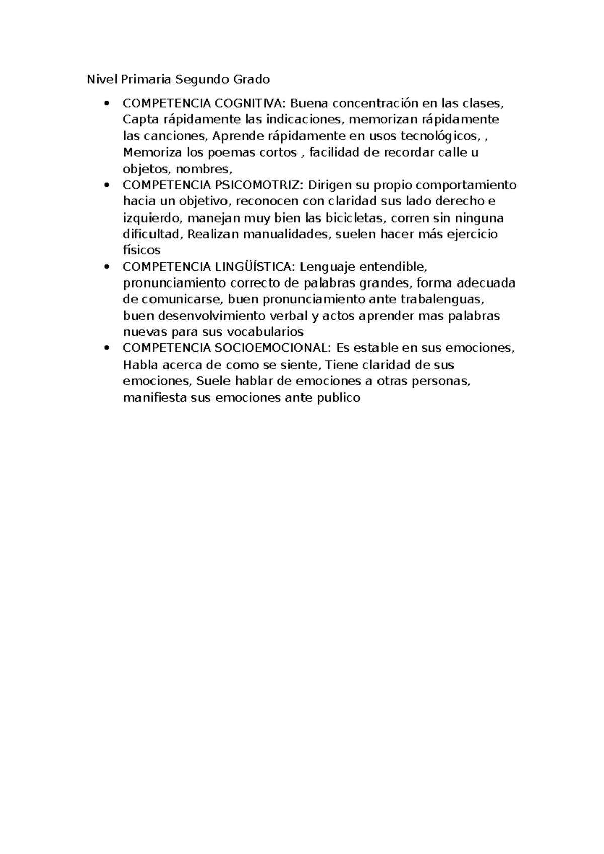 S9 Psi - Nivel Primaria Segundo Grado COMPETENCIA COGNITIVA: Buena ...
