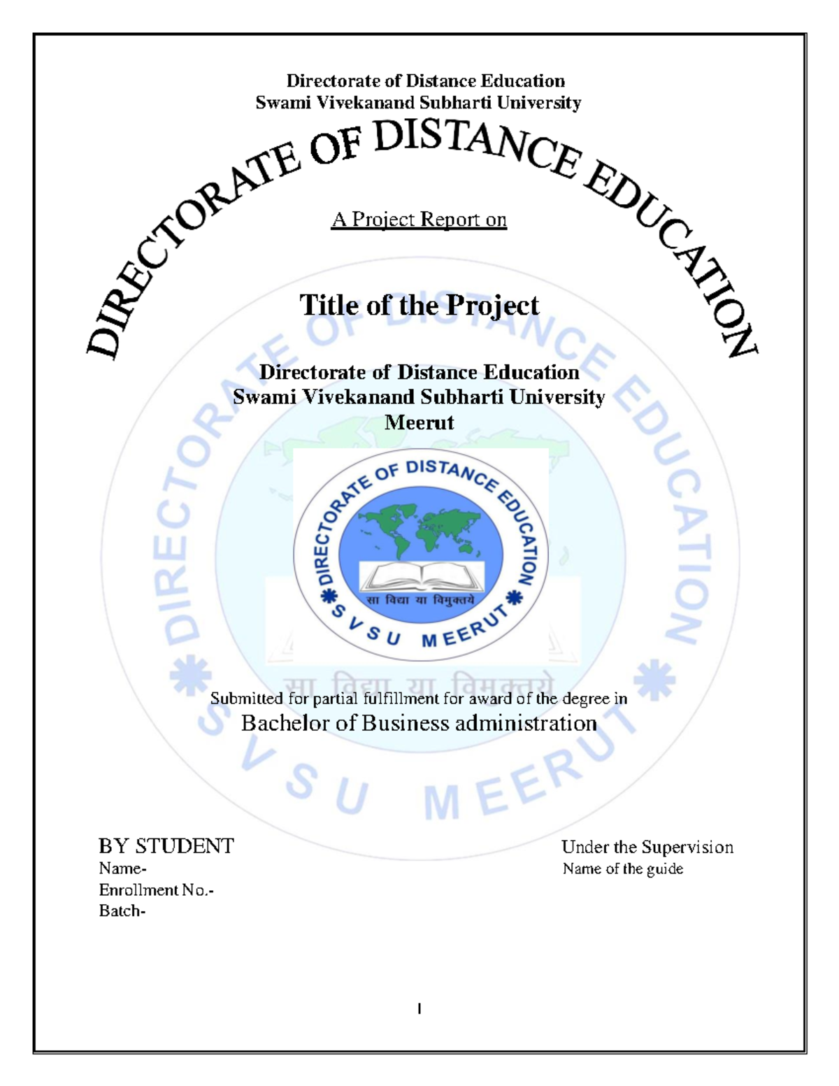BBA-Project Guideline-1 - Swami Vivekanand Subharti University A ...