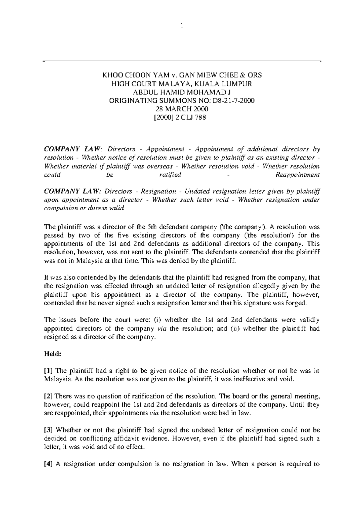 2000 03 28 2000 2 CLJ 788 KHOO Choon YAM V GAN MIEW CHEE ED - KHOO ...