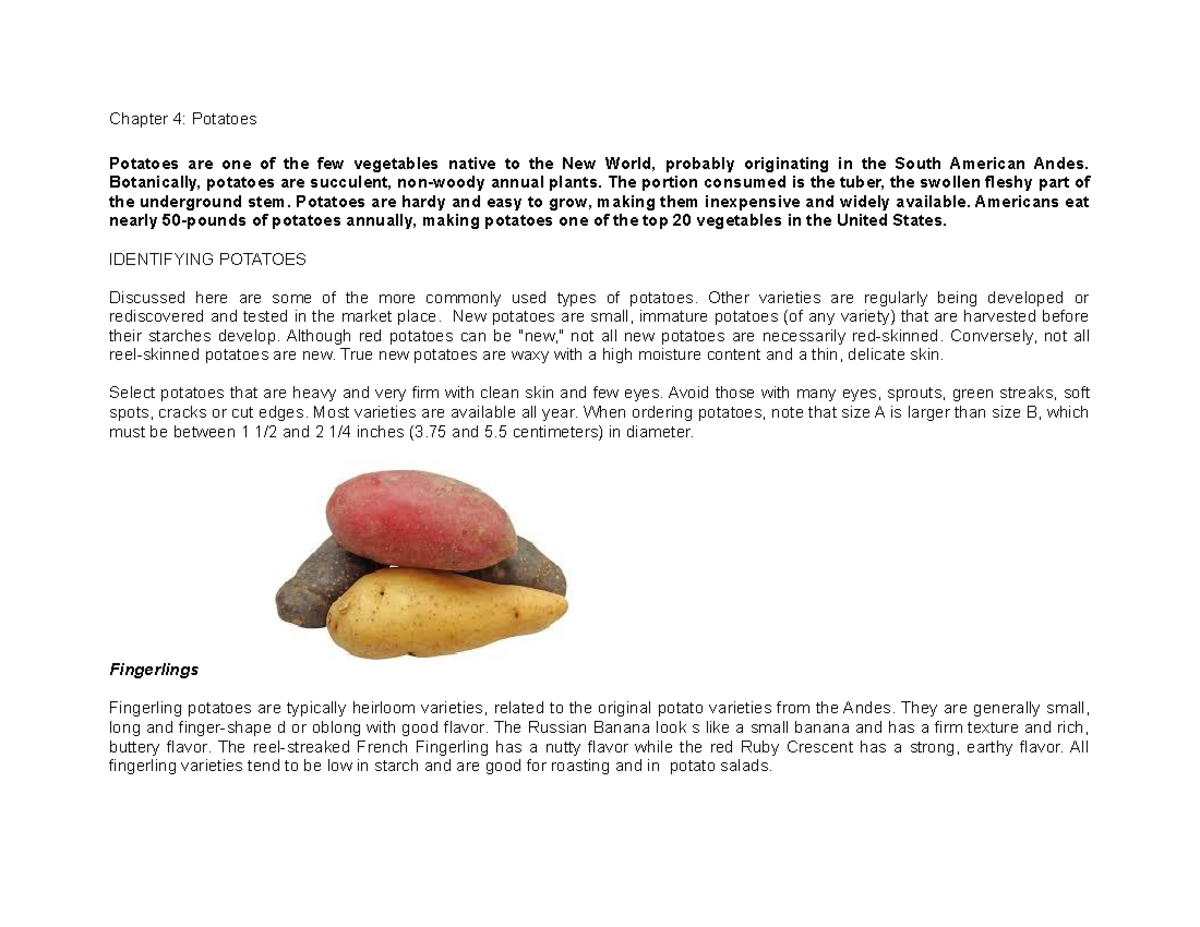Chapter 4 lecture notes part 1 - Chapter 4: Potatoes Potatoes are one ...