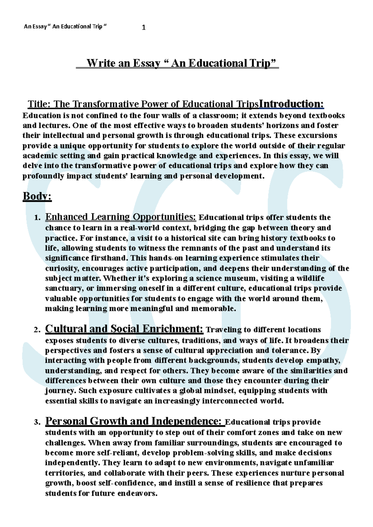 An Educational trip - Functional English - Punjab University - Studocu