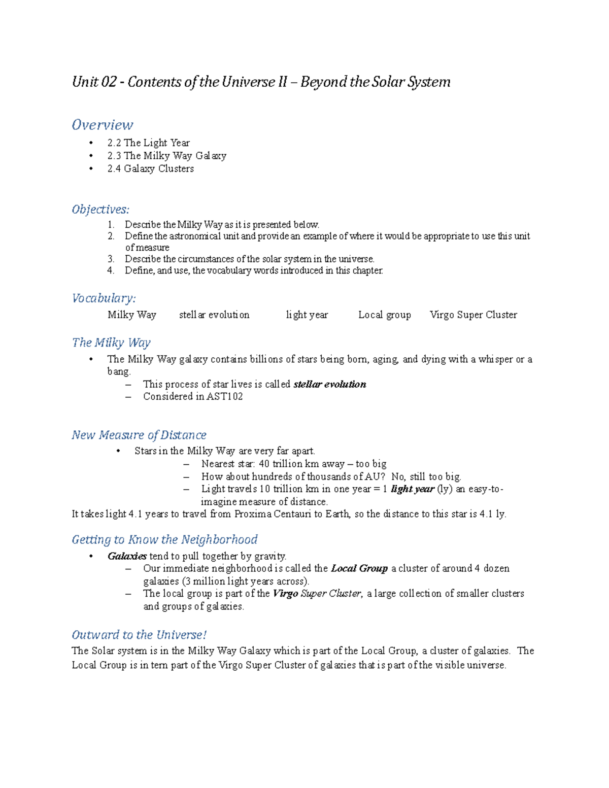 Unit 02 Contents of Universe Universe - Unit 02 - Contents of the ...