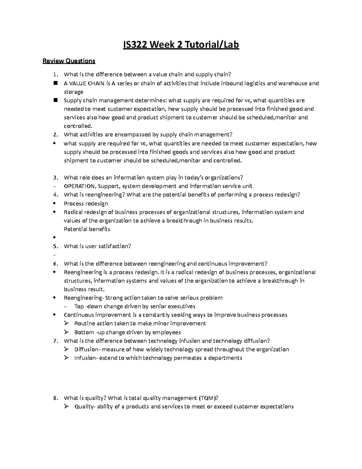 IS322 Week 2 Tutorial and Lab - IS322 Week 2 Tutorial/Lab Review Questions What is the ...