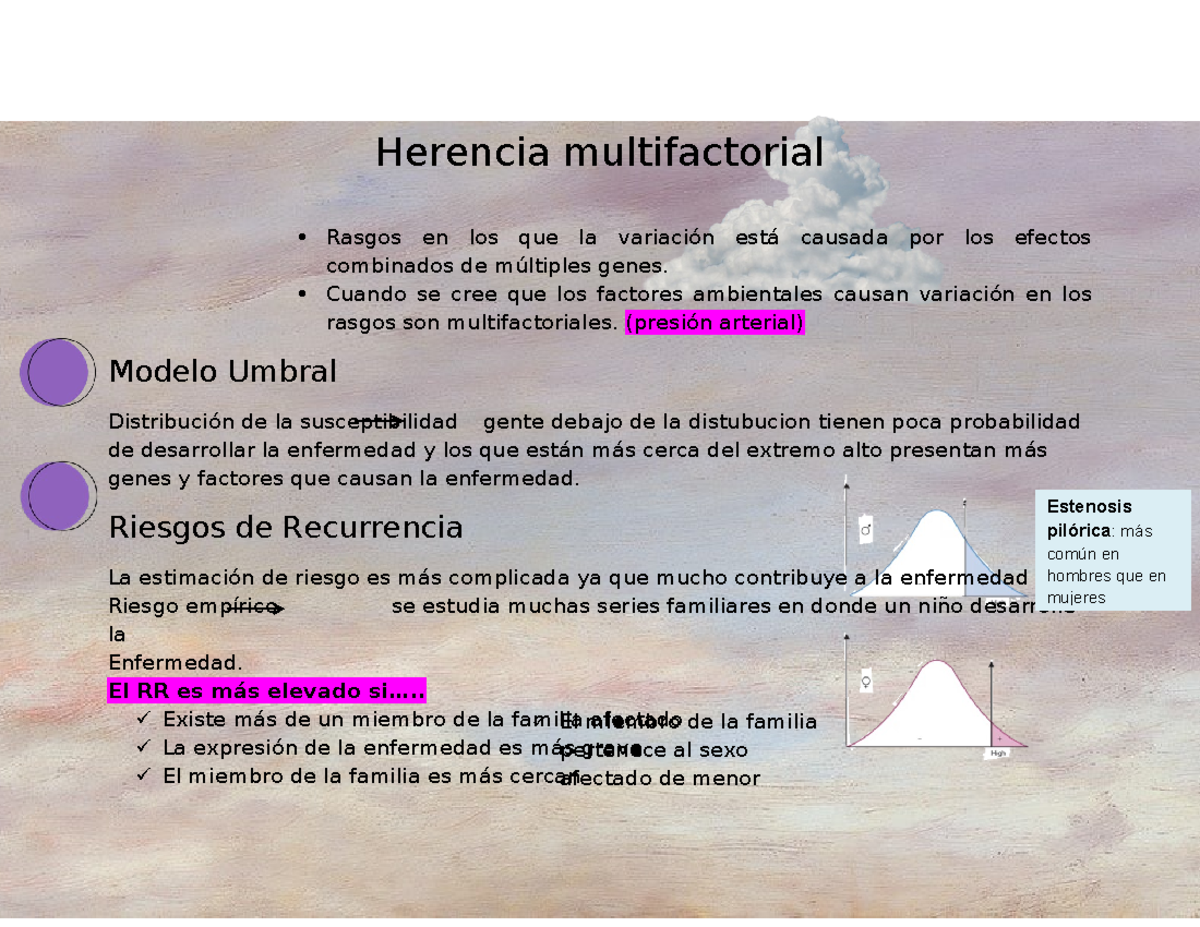 Genetica Guia - Guía de genética para el examen - Herencia multifactorial Rasgos en los que la ...