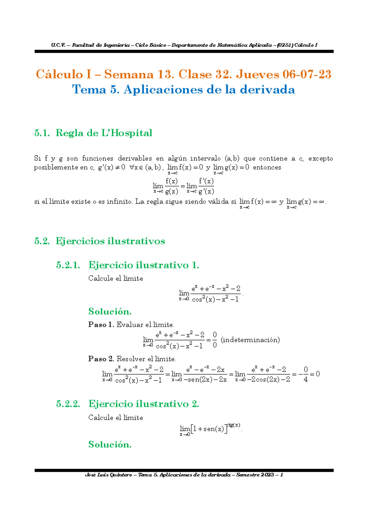 Tema 5. Aplicaciones de la derivada - Cálculo I – Semana 13. Clase 32 ...