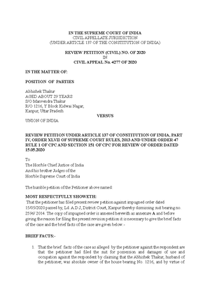 Application for Setting aside ex-parte Decree - IN THE COURT OF, DISTRICT JUDGE, SAKET DISTRICT ...