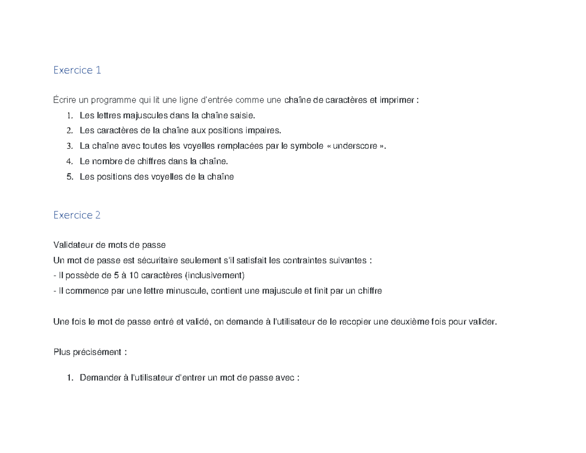 Démo10Traitement Texte - Exercice 1 Écrire un programme qui lit une ...
