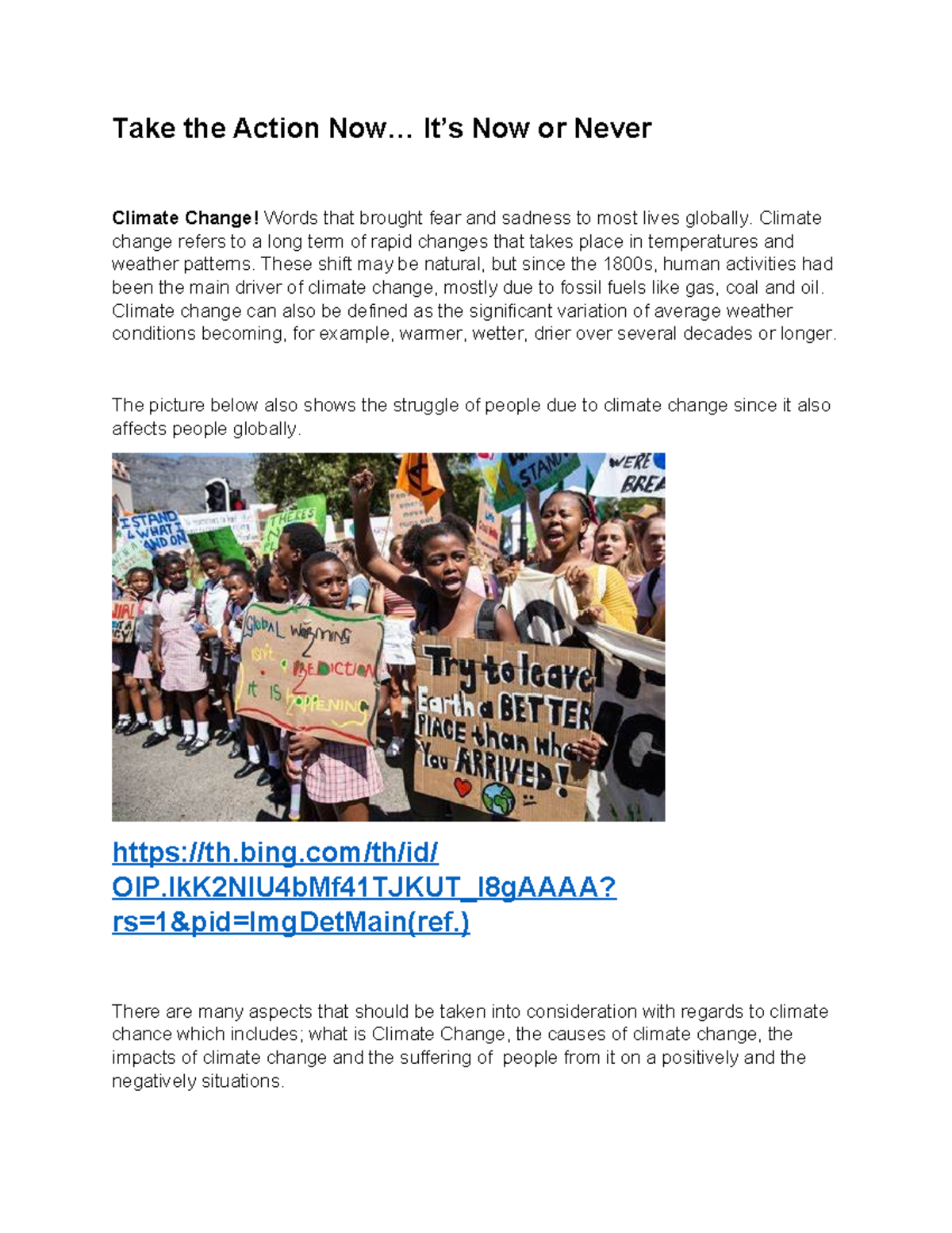 Climate Change and Me Blog - Take the Action Now... It’s Now or Never ...