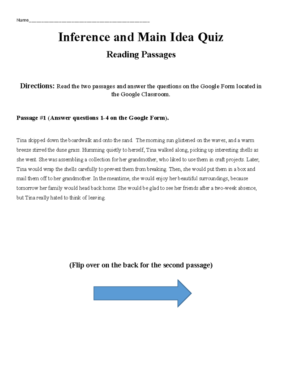 Copy of Inference Quiz (Passages) - Name ...