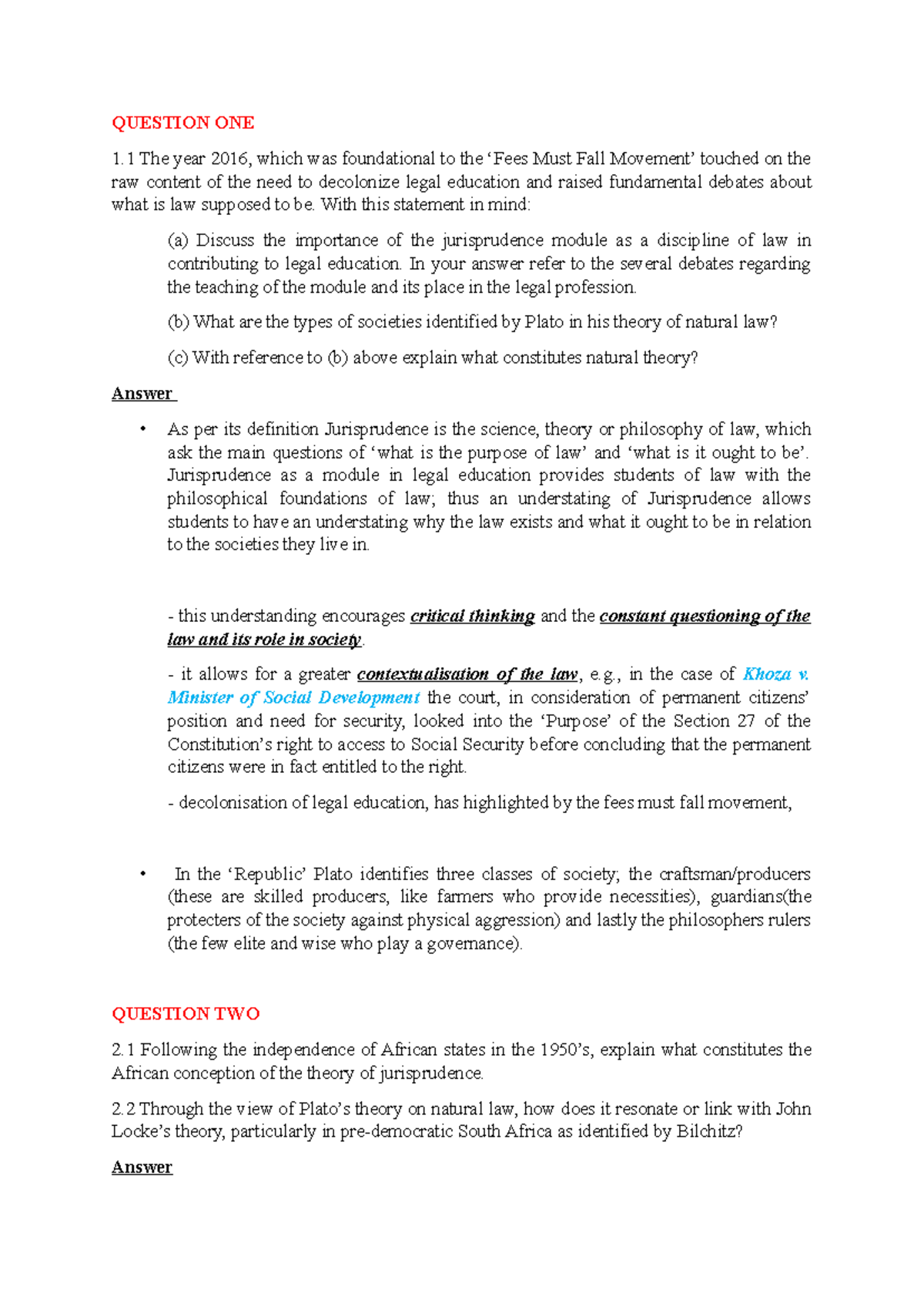 Juris notes - QUESTION ONE 1 The year 2016, which was foundational to ...