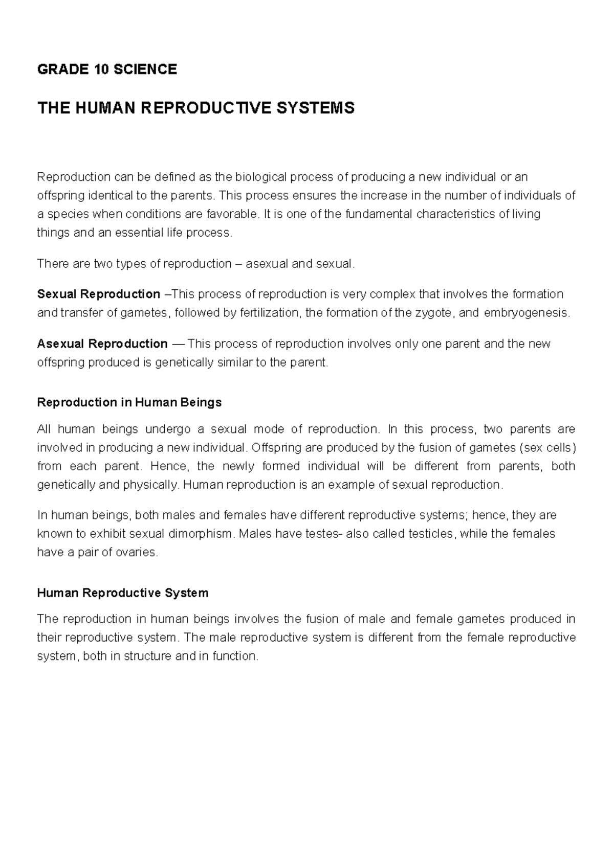 Module- Grade-10 - GRADE 10 SCIENCE THE HUMAN REPRODUCTIVE SYSTEMS ...