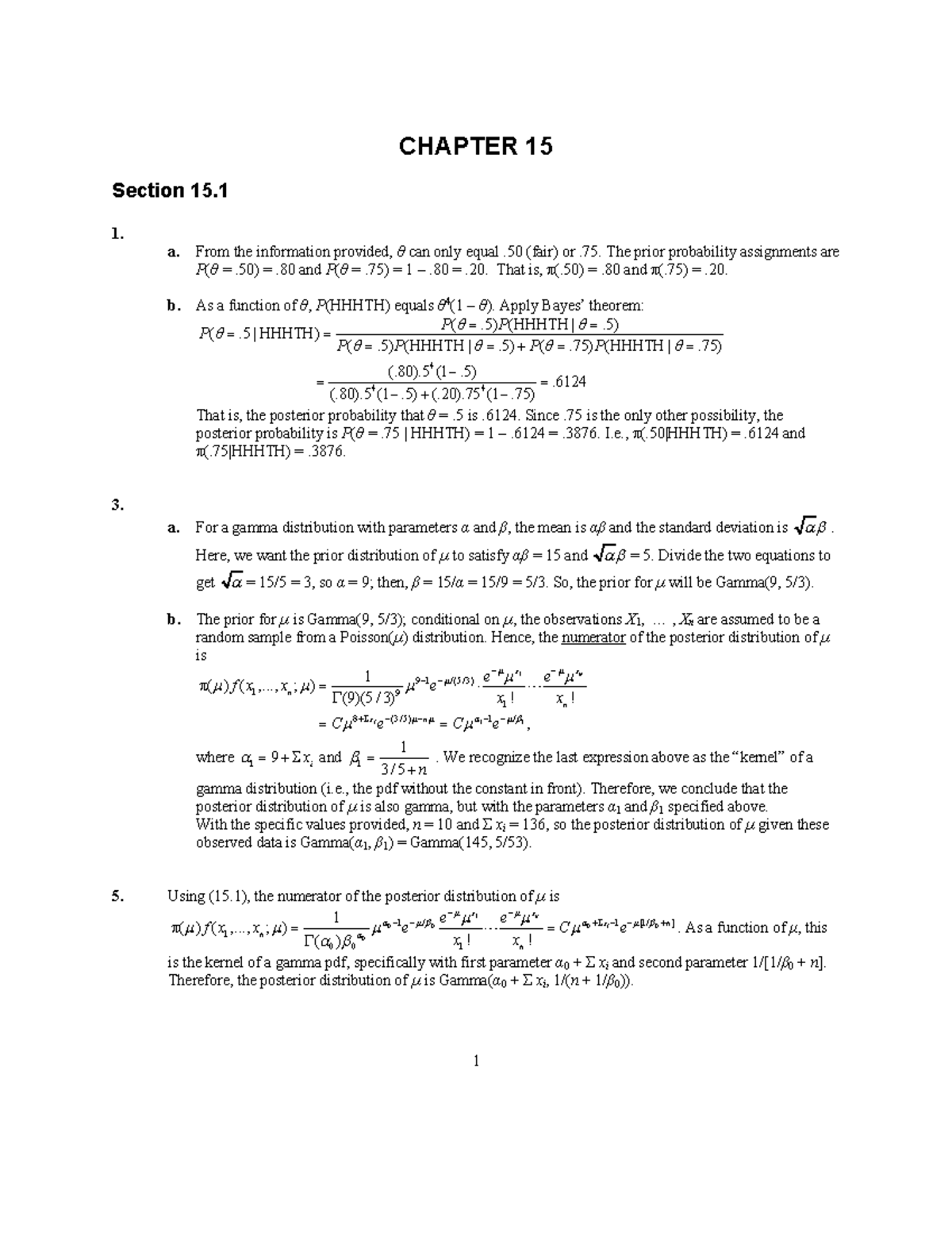 MMSA3e-SSM- Chapter 15 - 1 CHAPTER 15 Section 15. 1. a. From the information provided, θ can ...