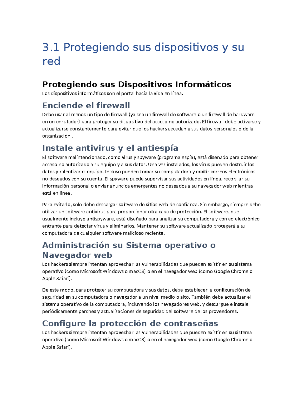 Protegiendo sus dispositivos y su red - 3 Protegiendo sus dispositivos ...