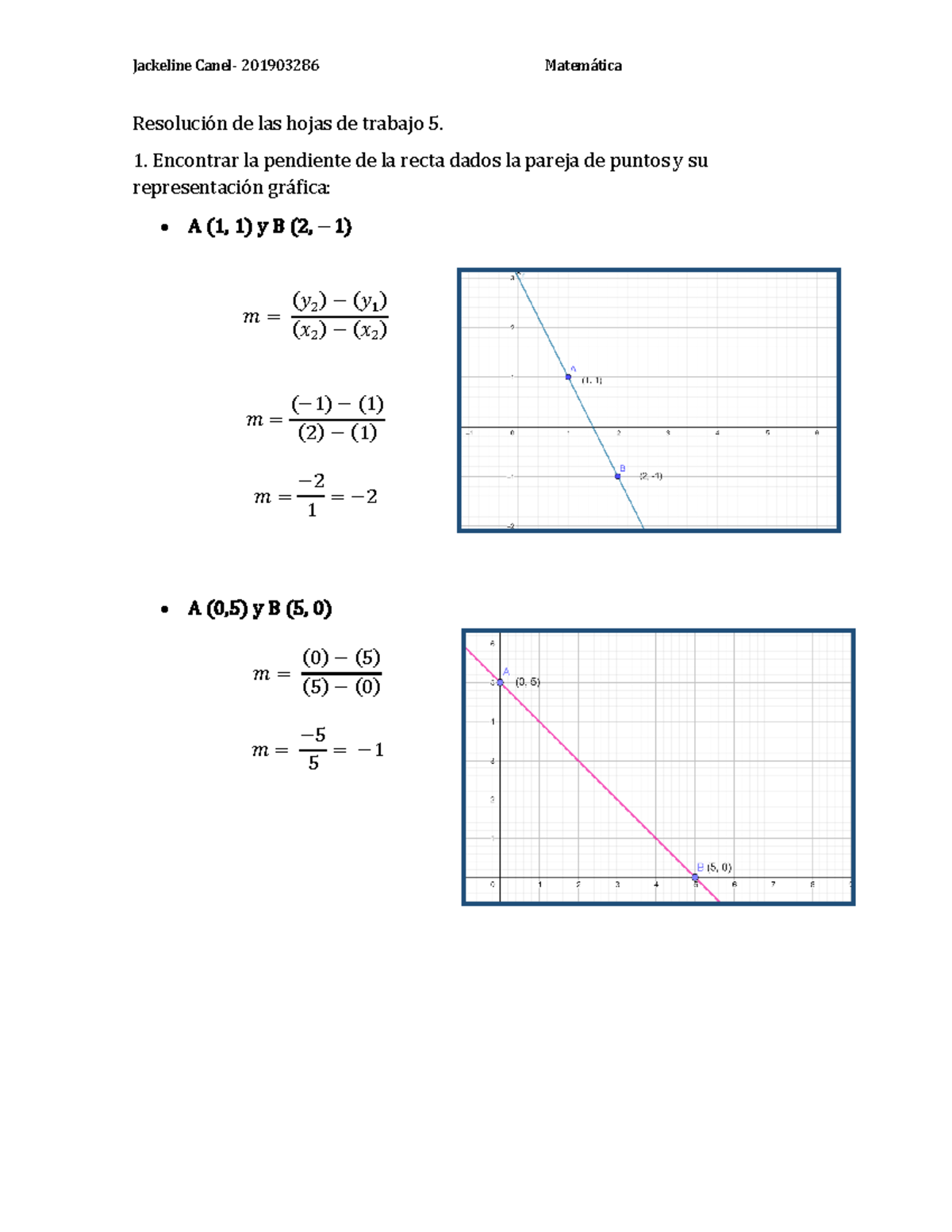 Hoja de Trabajo - Punto pendiente de una recta - Resolución de las ...