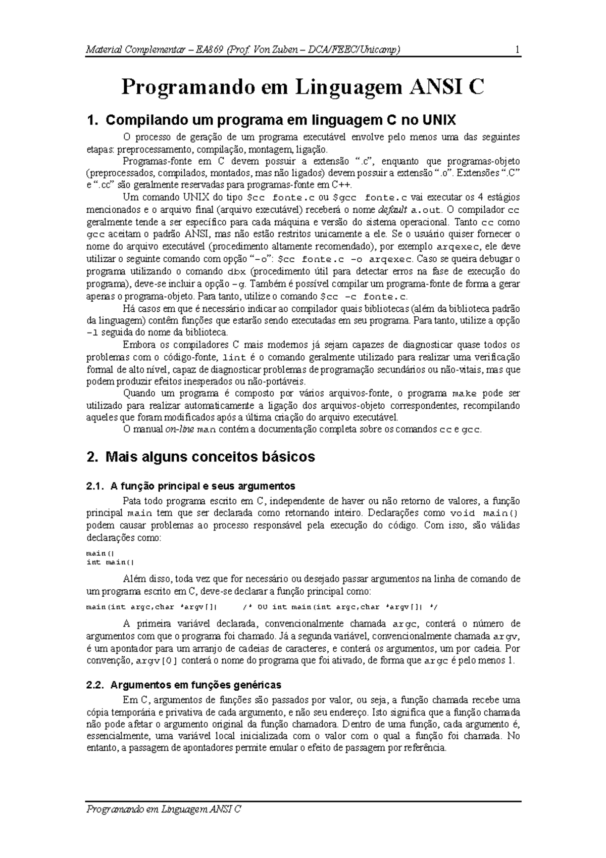 Linguagem C 2 - adfafadfadf - Material Complementar – EA869 (Prof. Von ...