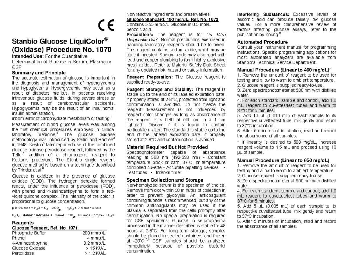 Glucose Determination Stanbio - Stanbio Glucose LiquiColor ® (Oxidase ...